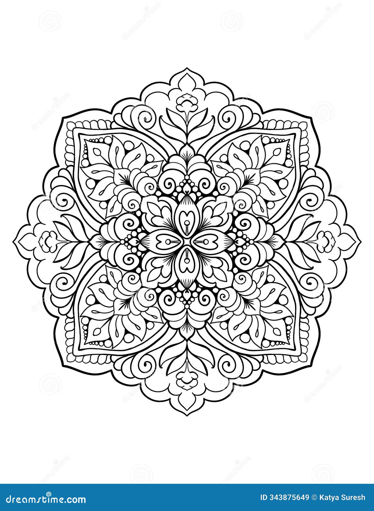 Single Ornamental Mandala Design Isolated Black Outline Stock ...