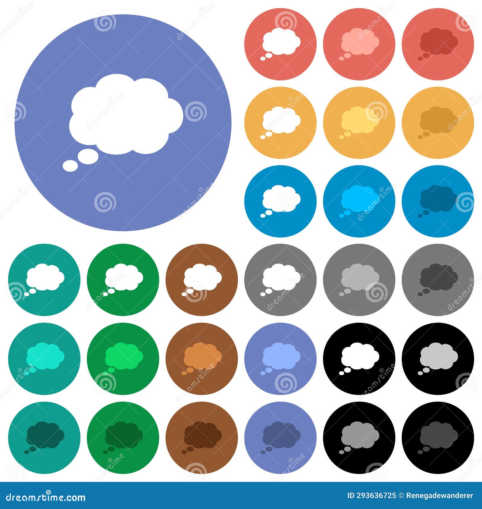 Single Oval Thought Cloud Solid Round Flat Multi Colored Icons Stock ...