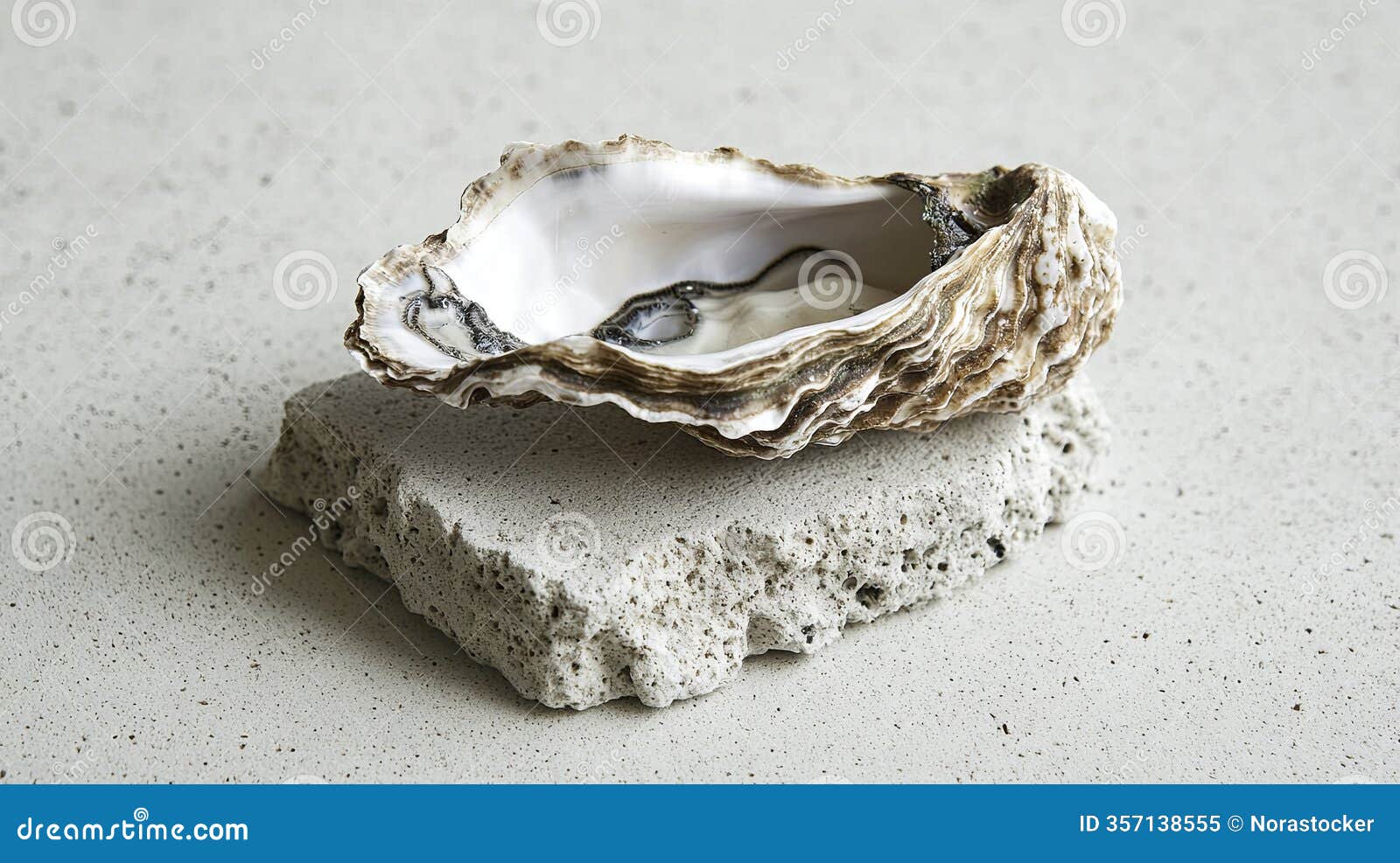 A Single Oyster Shell Styled on a Light Gray Concrete Surface with ...