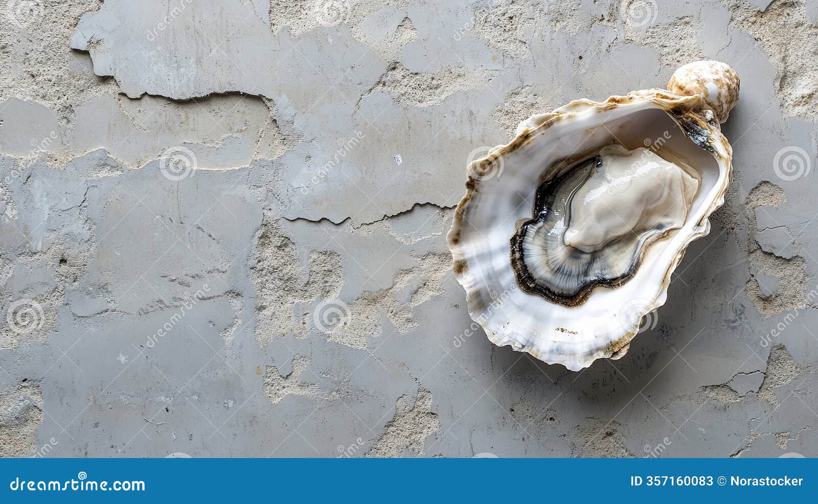 A Single Oyster Shell Styled on a Light Gray Concrete Surface with ...