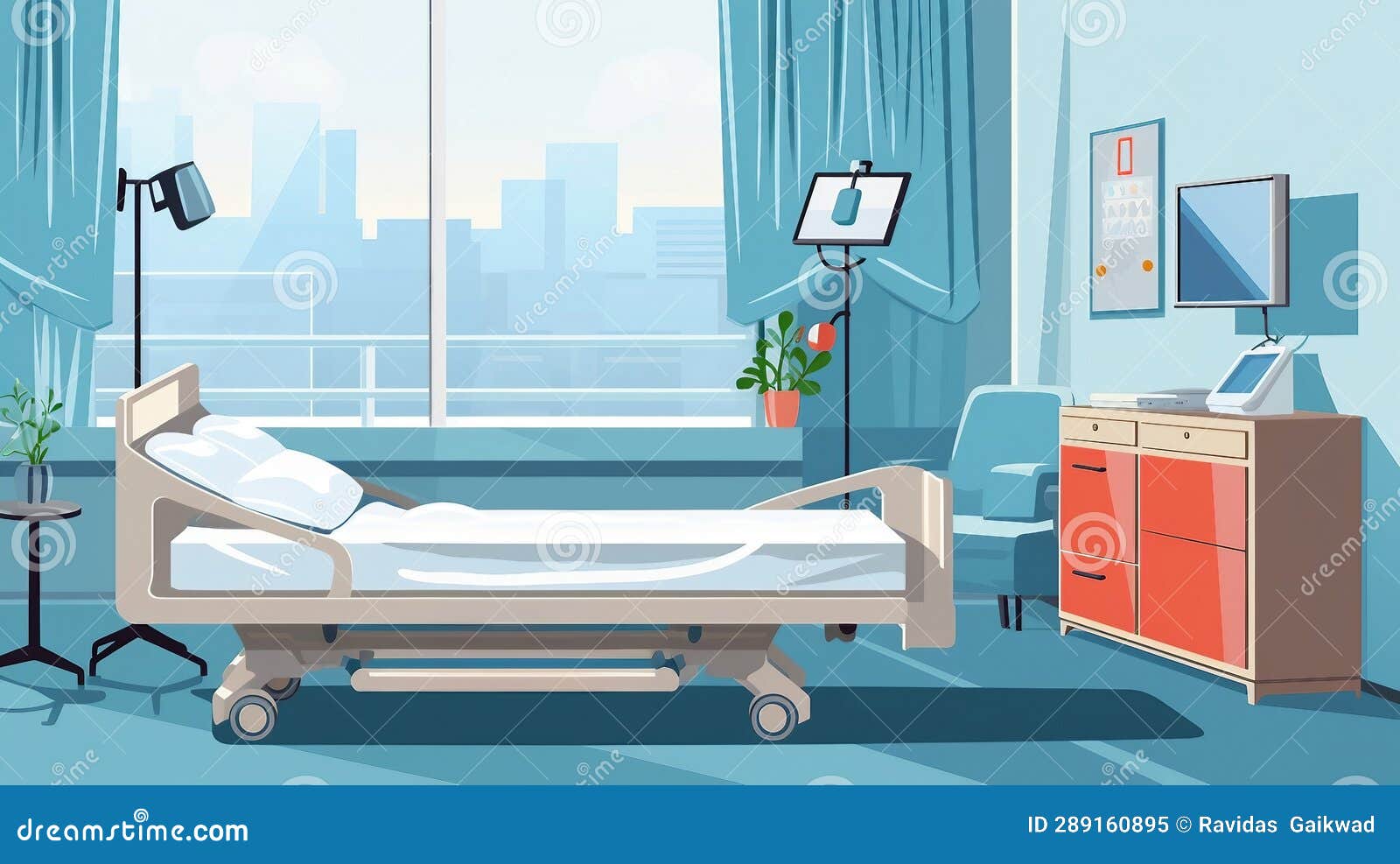 Single Patient Ward Interior with Adjustable Bed in Hospital ...