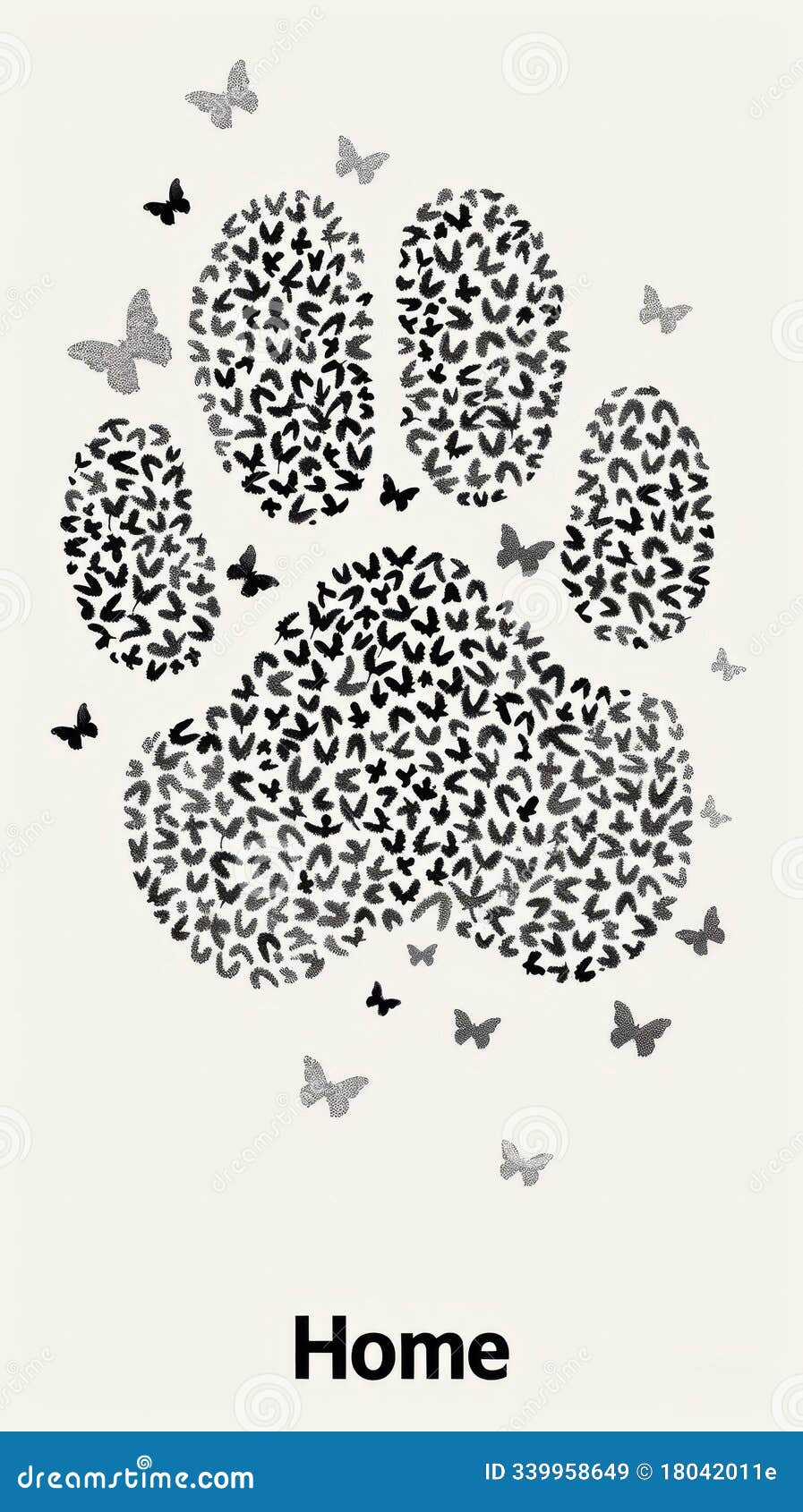 A Single Paw Print Made Entirely of Tiny Dog Illustrations in Black and ...