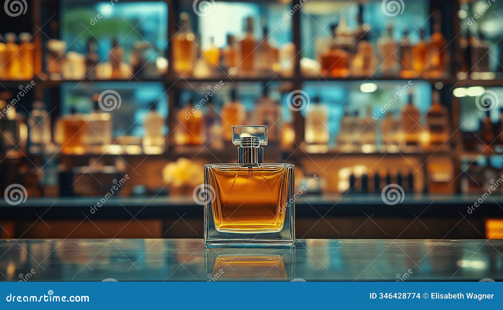 Perfume Bottle on Bar Counter with Blurred Liquor Bottles Background AI ...