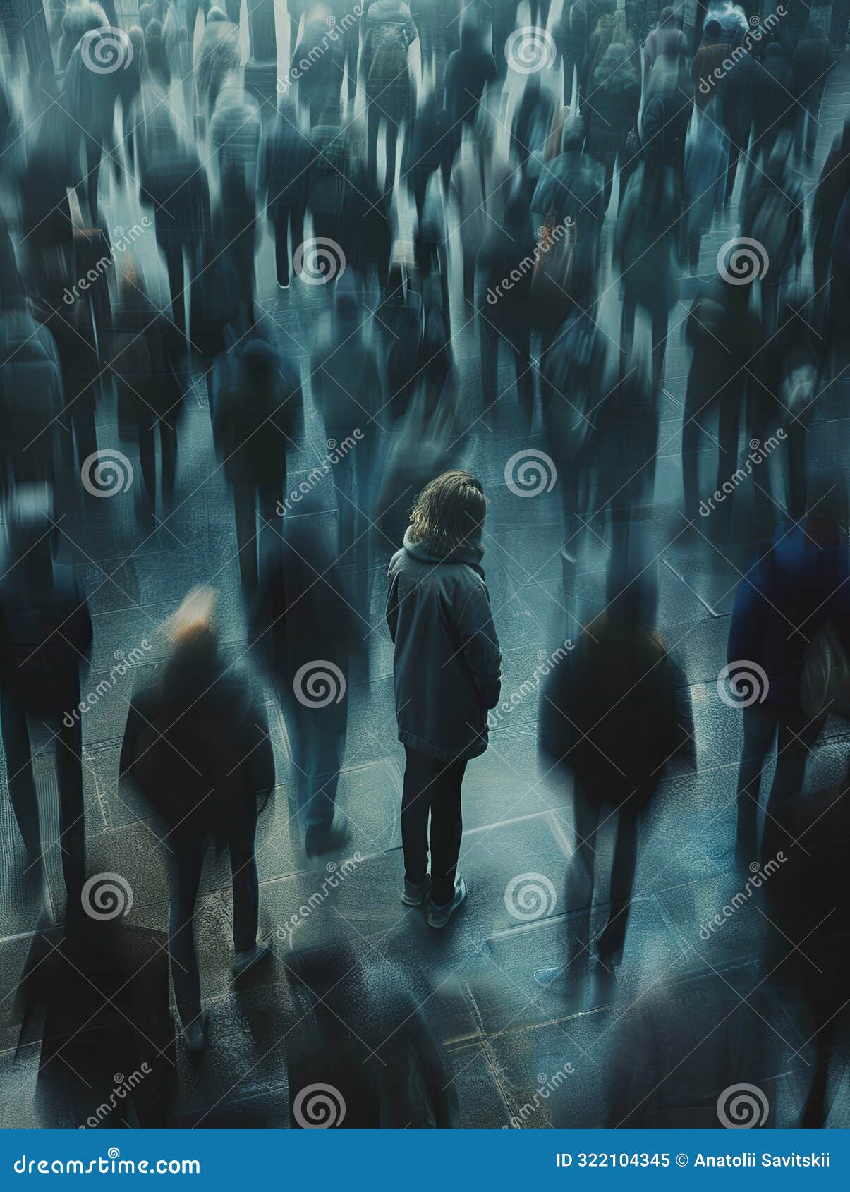 A Single Person Stands in a Bustling Crowd, Seemingly Disconnected and ...