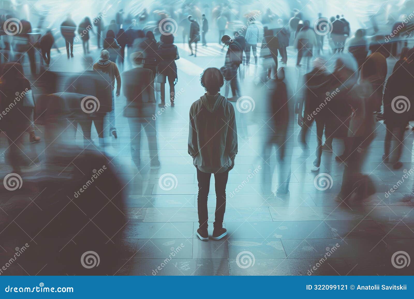 A Single Person Stands in a Crowded Room, Their Figure in Sharp Focus ...