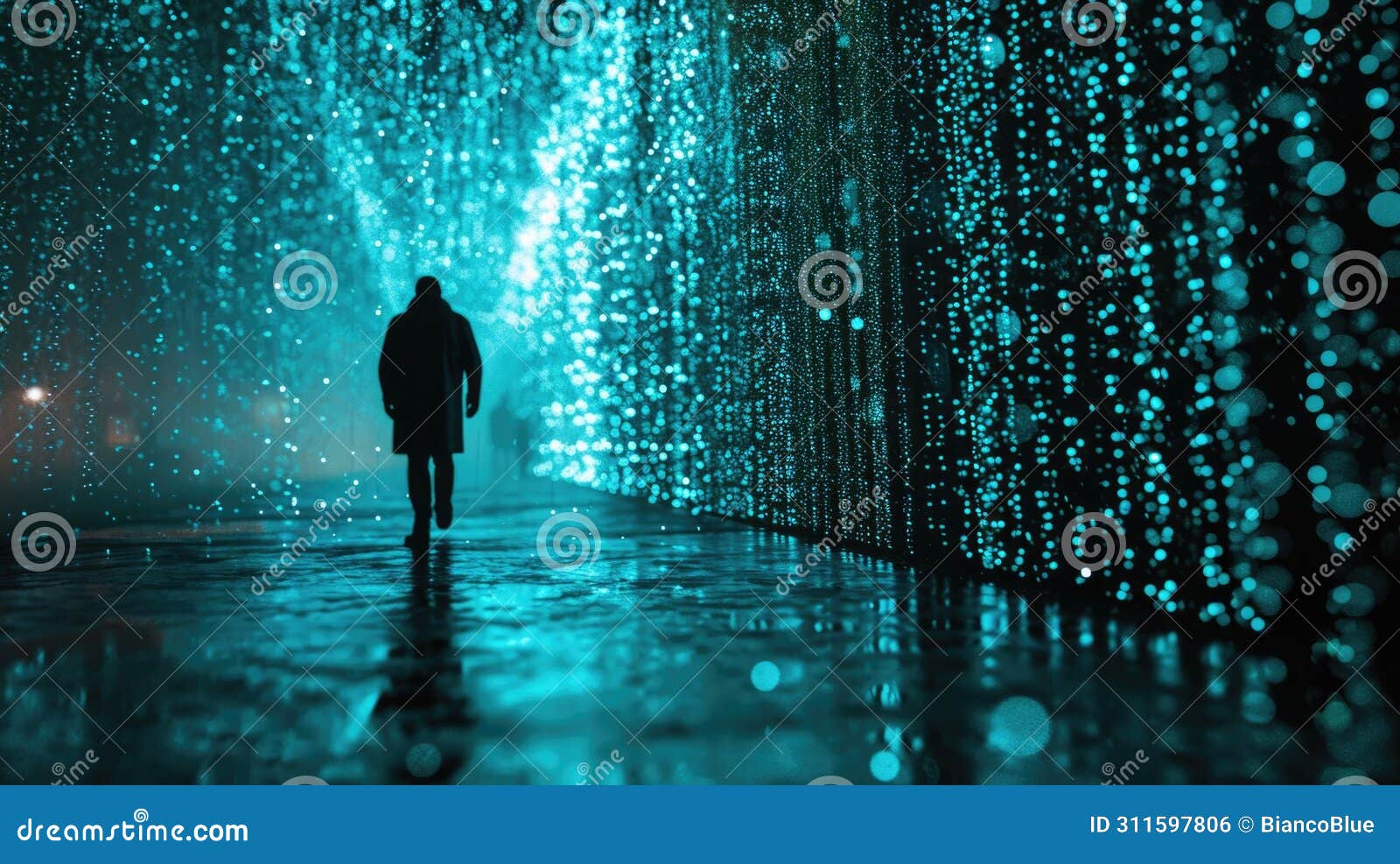 The Single Person Try Searching Something in Digital Matrix Binary Code ...