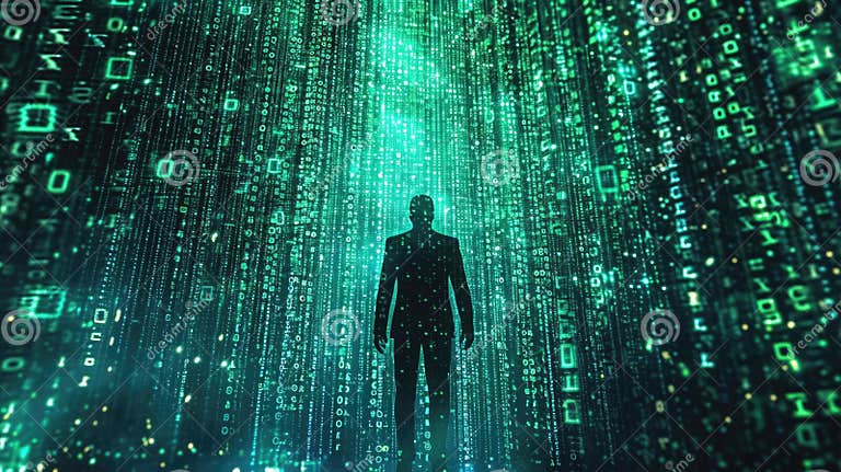 The Single Person Try Searching Something in Digital Matrix Binary Code ...