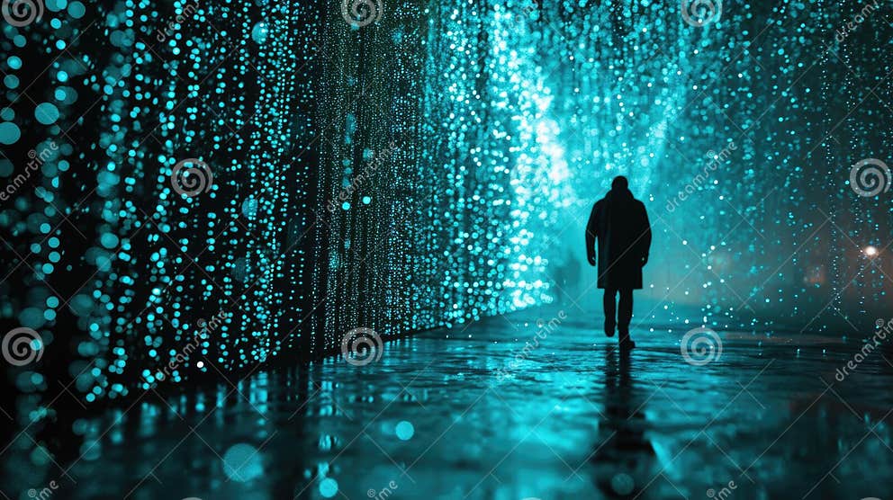 The Single Person Try Searching Something in Digital Matrix Binary Code ...