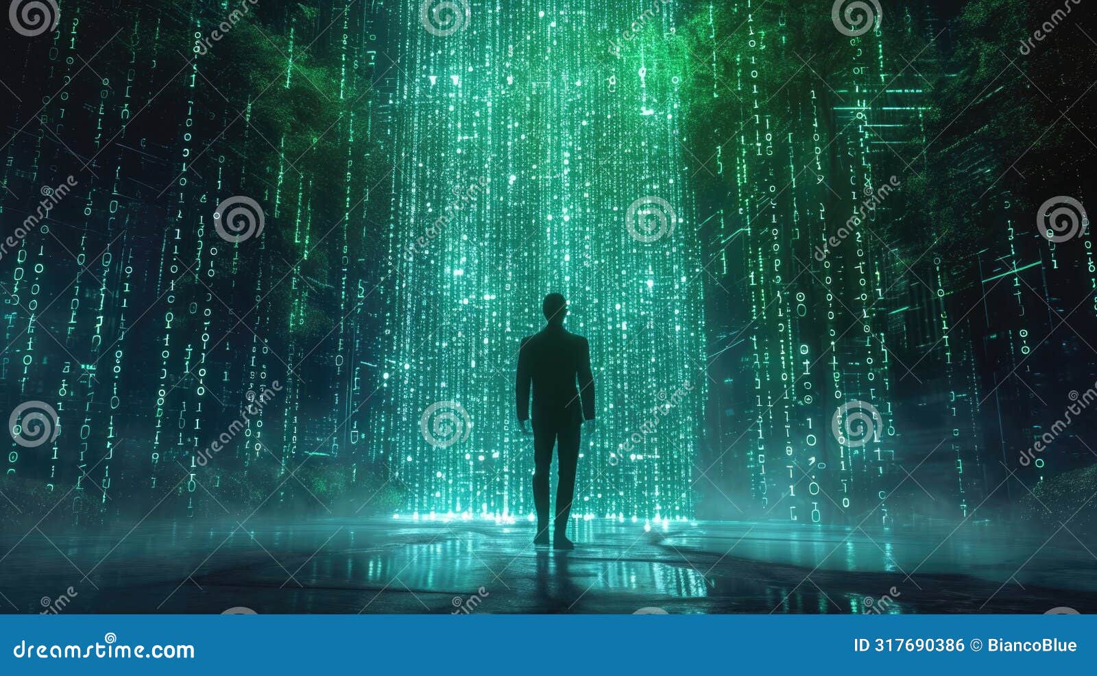 The Single Person Try Searching Something in Digital Matrix Binary Code ...