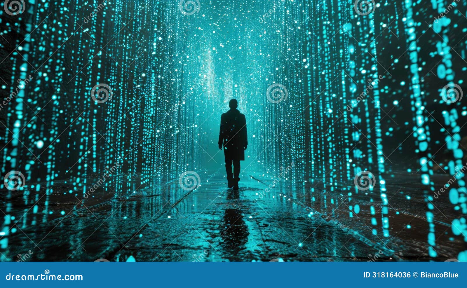 The Single Person Try Searching Something in Digital Matrix Binary Code ...