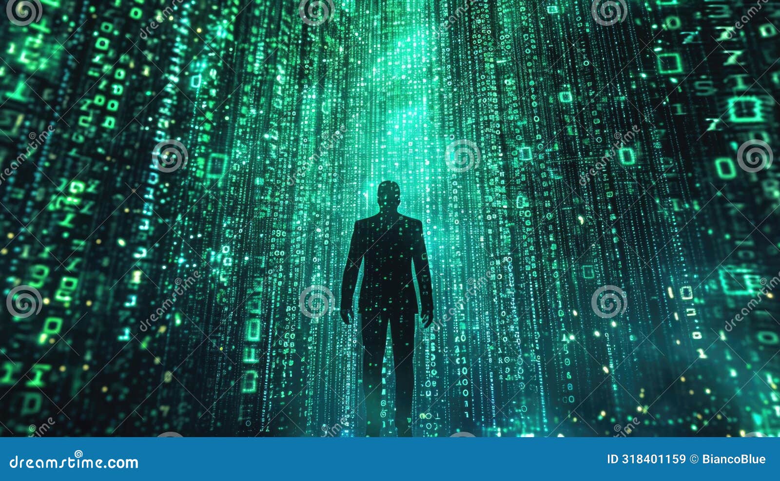 The Single Person Try Searching Something in Digital Matrix Binary Code ...