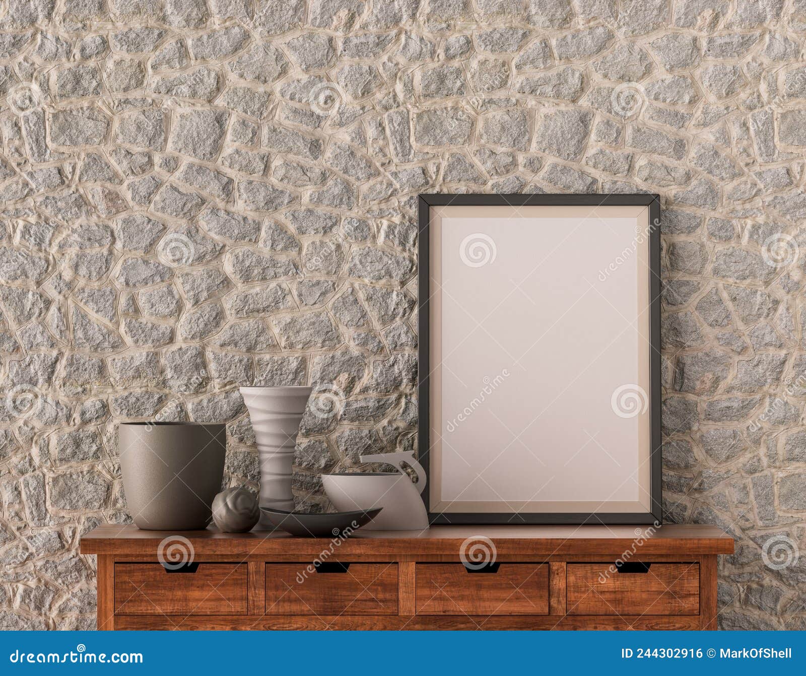 Single Picture Frame on an Interior Room Console Table with Decorative ...