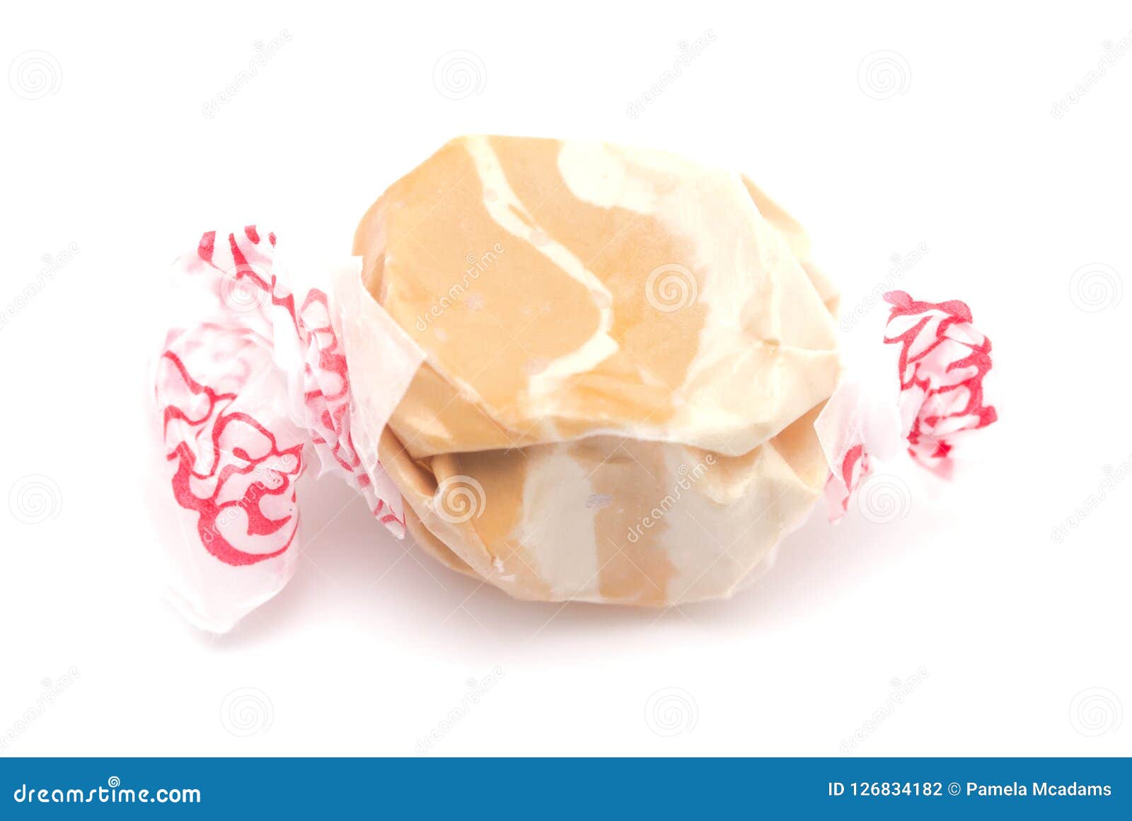 Piece of Brown and White Salt Water Taffy on a White Background Stock ...