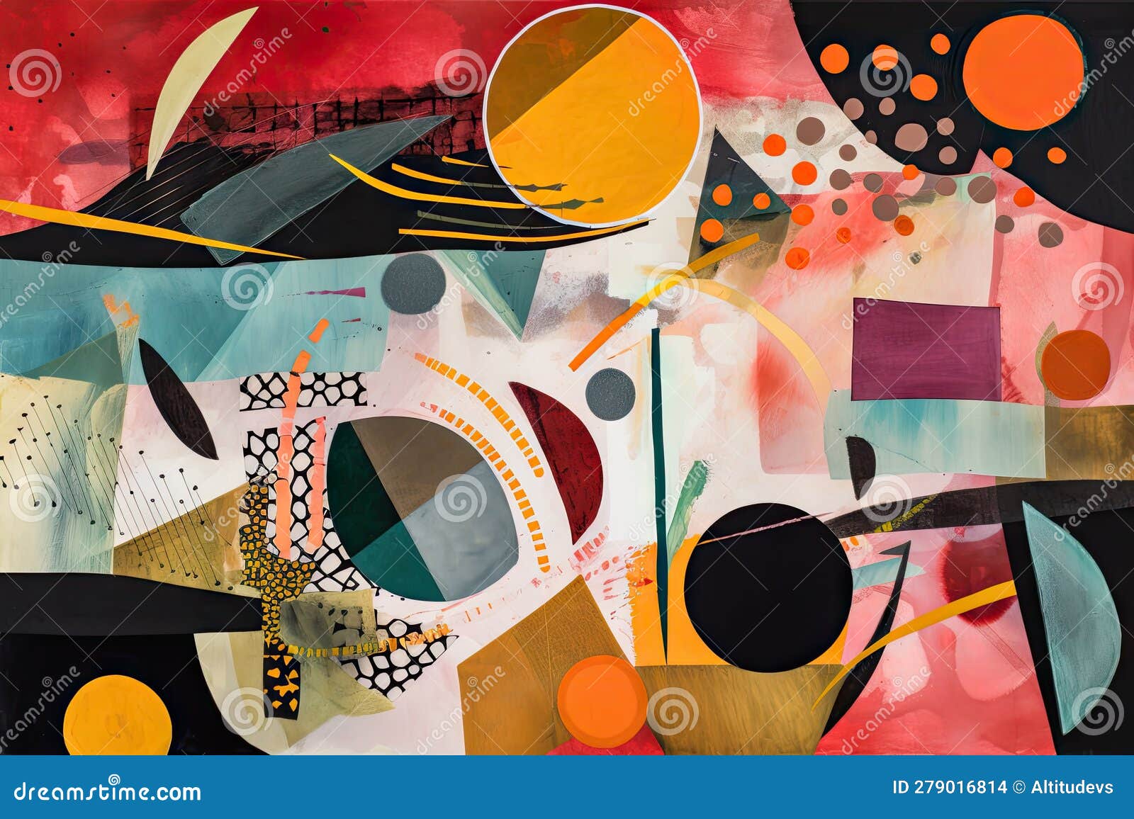 Single-piece Mixed-media Composition, Featuring Floating Shapes and ...