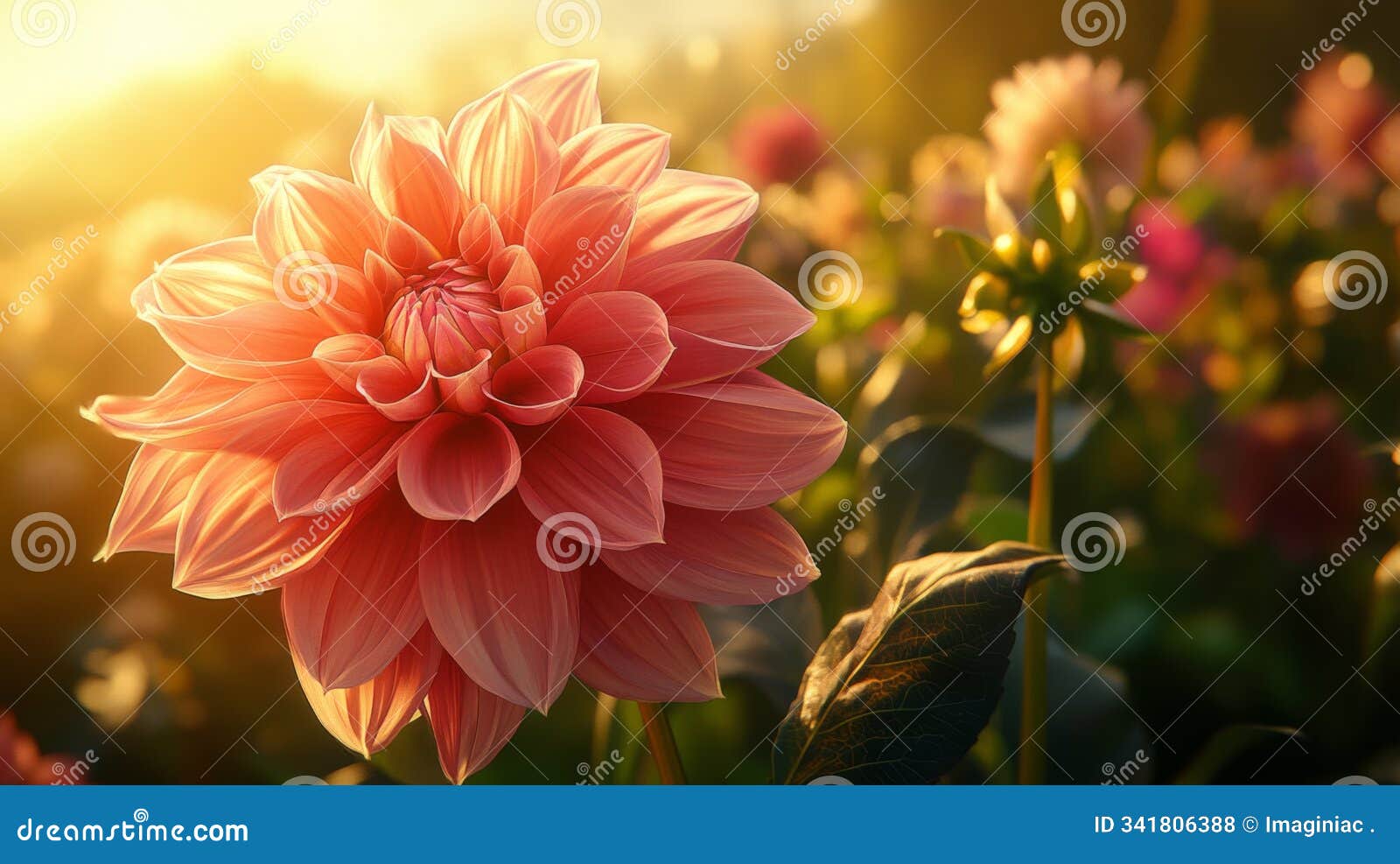 A Single Pink Dahlia Flower in Soft Golden Light Stock Illustration ...