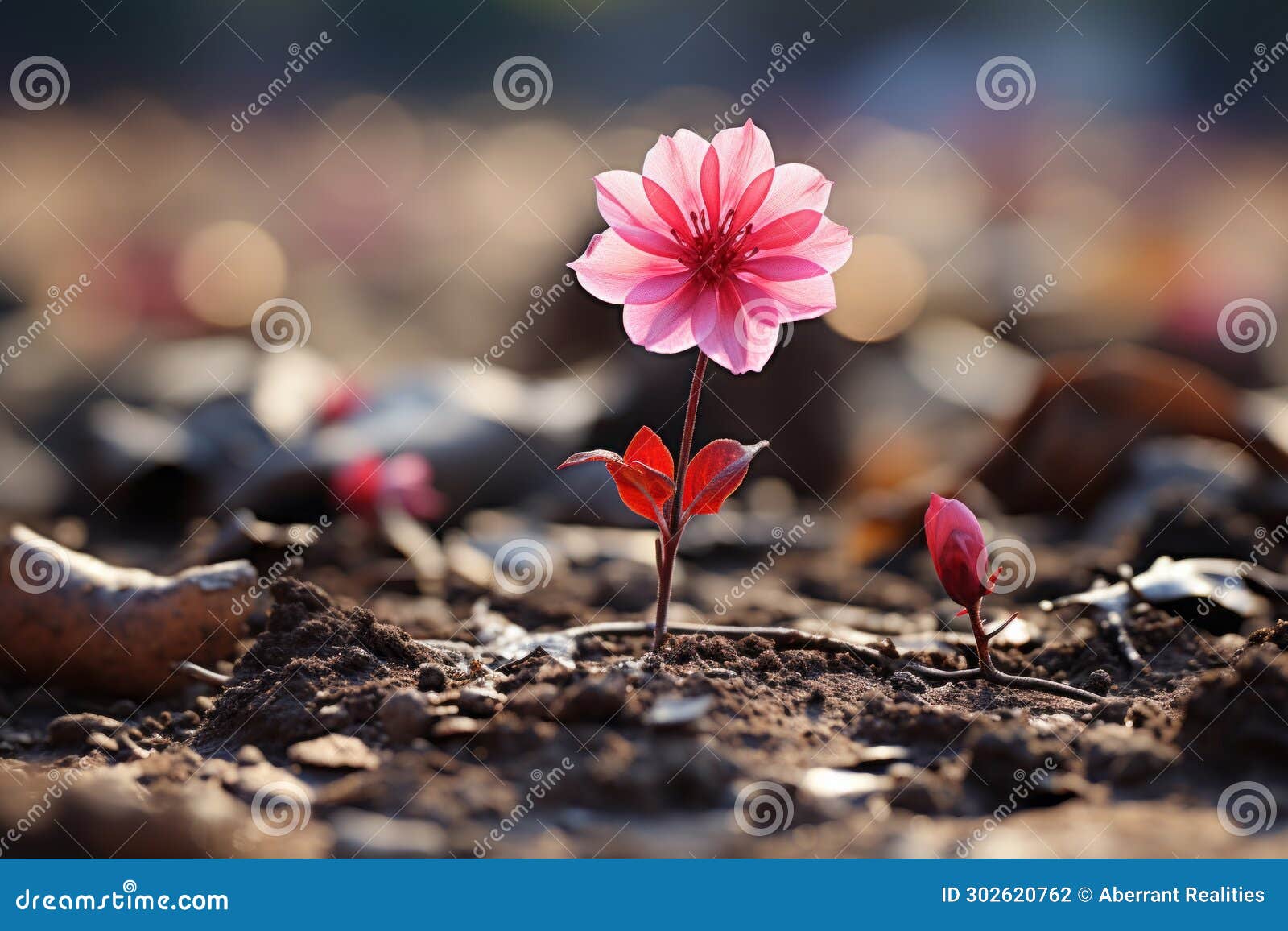 A Single Pink Flower is Growing Out of the Ground Stock Illustration ...