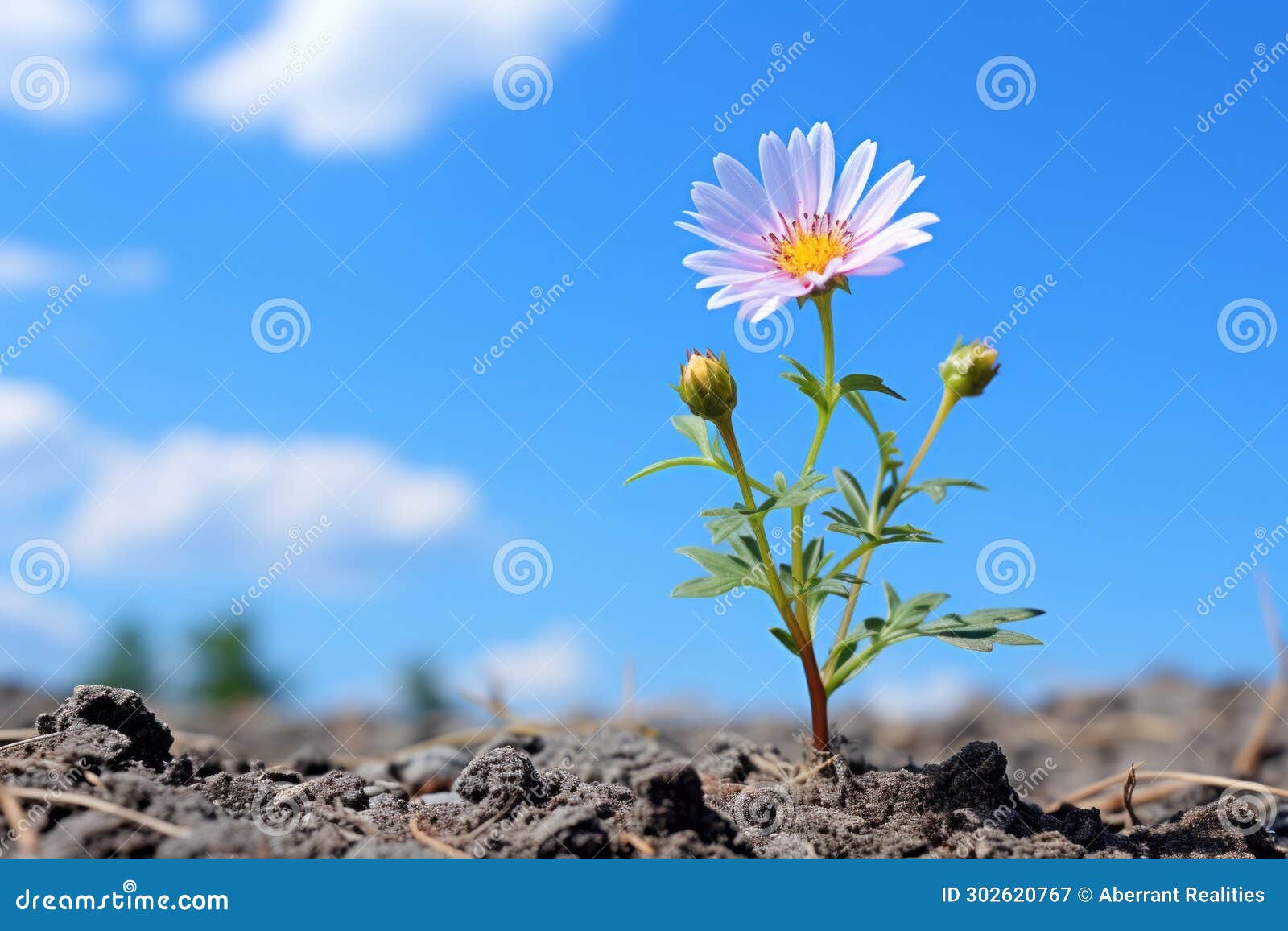 A Single Pink Flower is Growing Out of the Ground Stock Illustration ...