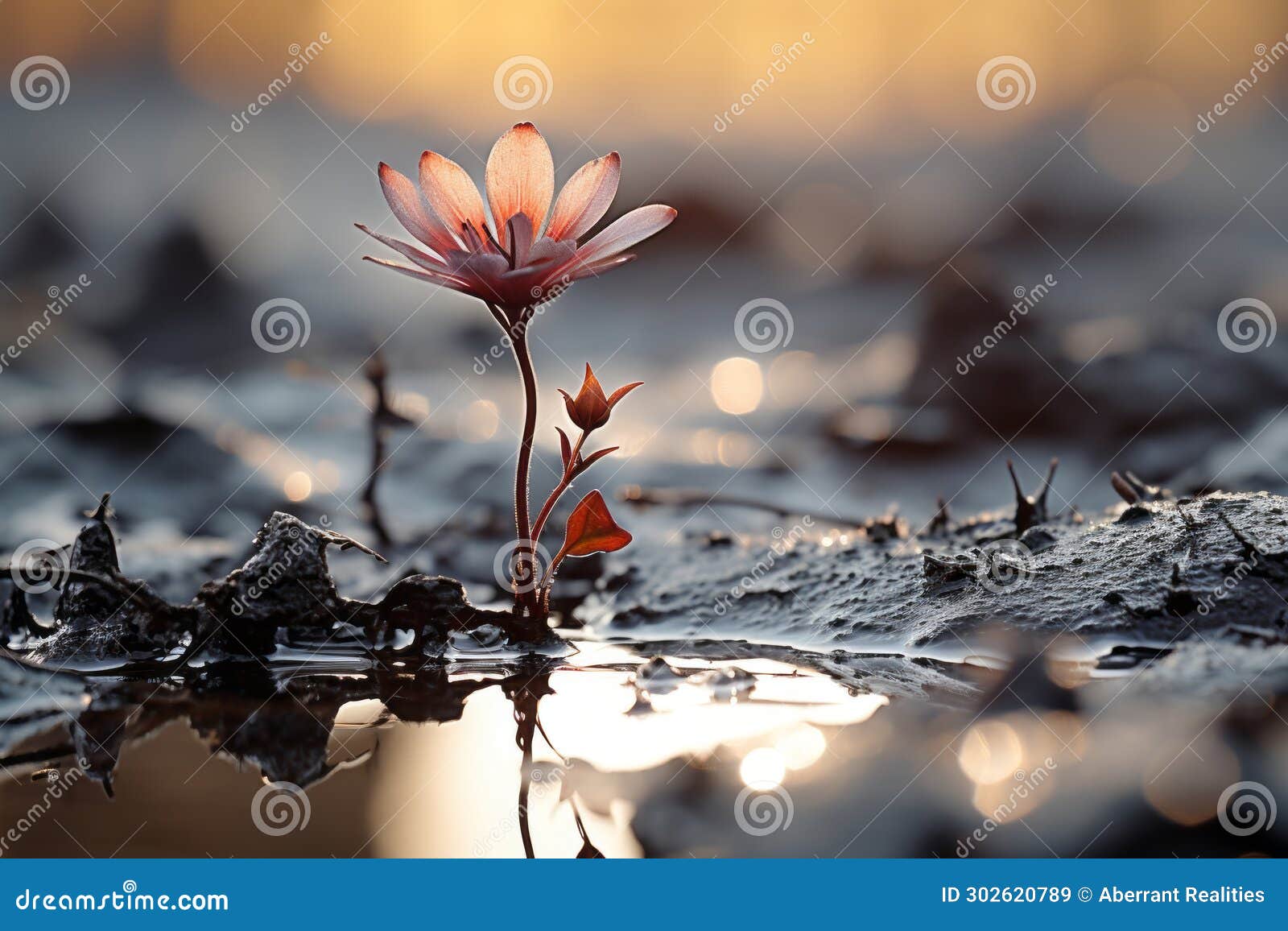 A Single Pink Flower Stands Out in the Mud Stock Illustration ...