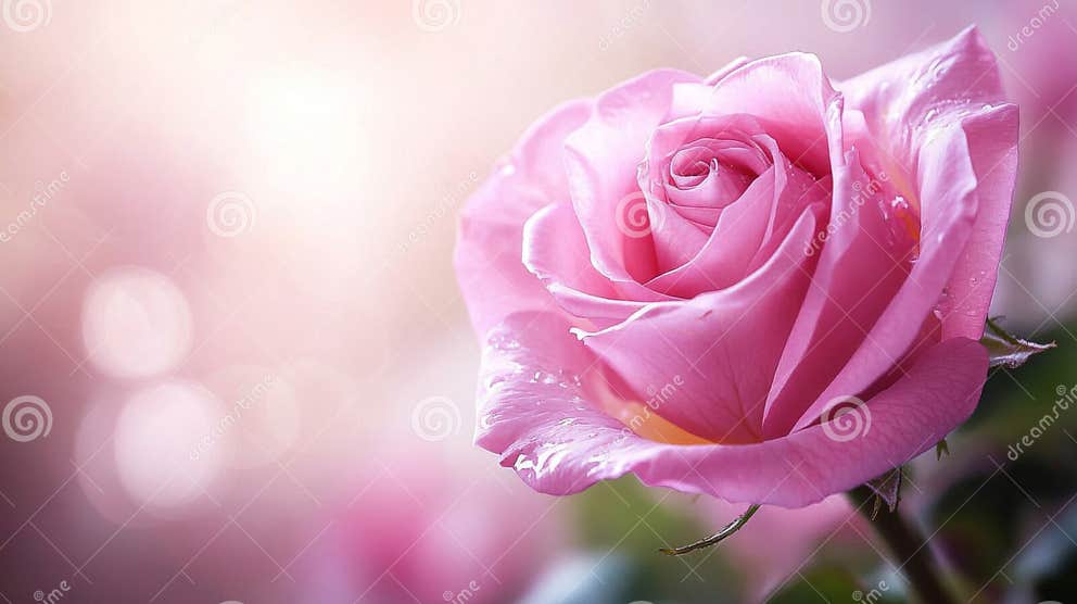 A Single Pink Rose Dew Drops Soft Light Stock Illustration ...