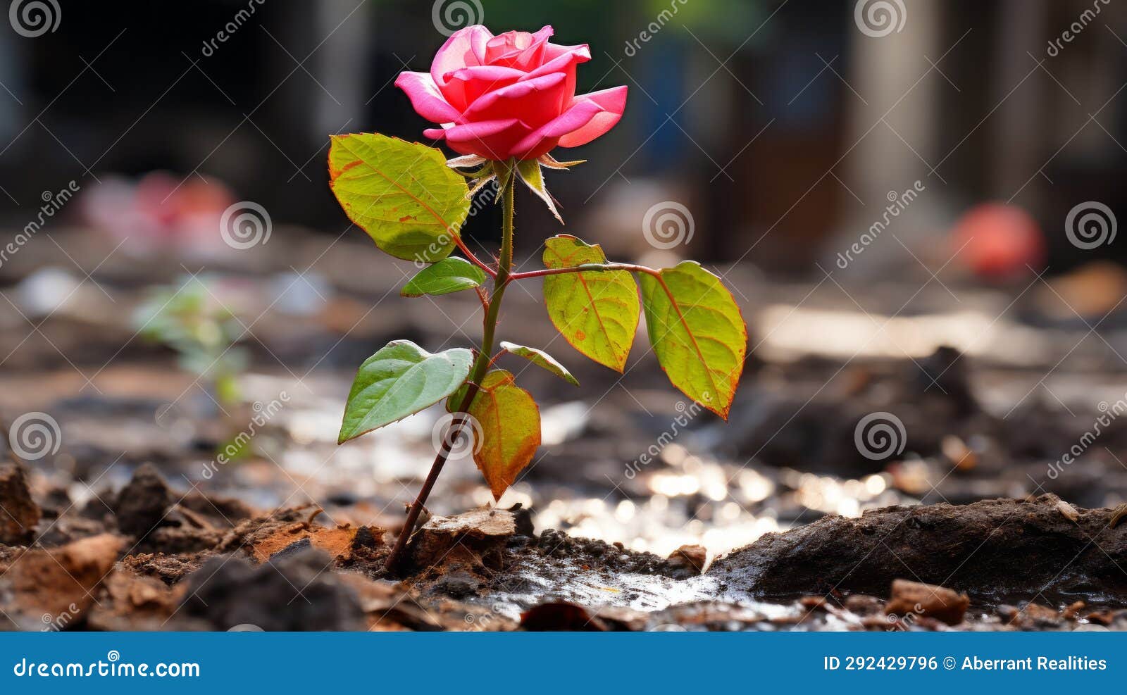 A Single Pink Rose is Growing Out of the Ground Stock Illustration ...