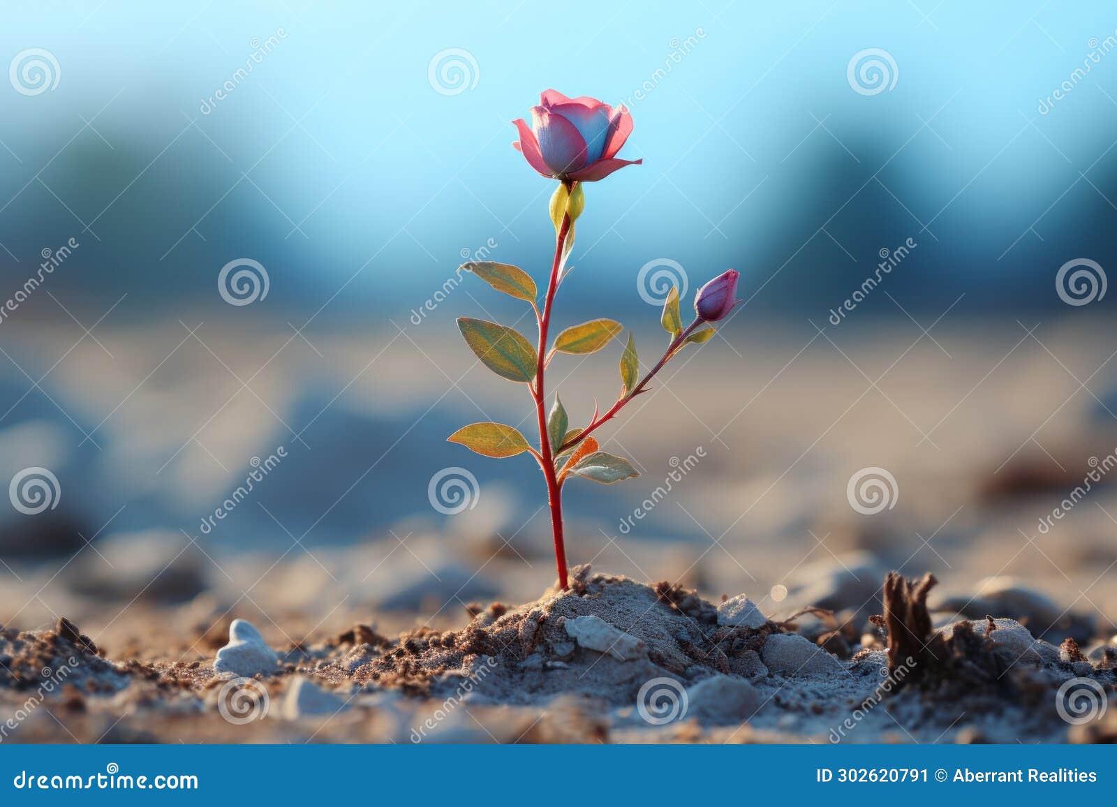 A Single Pink Rose is Growing Out of the Ground Stock Illustration ...