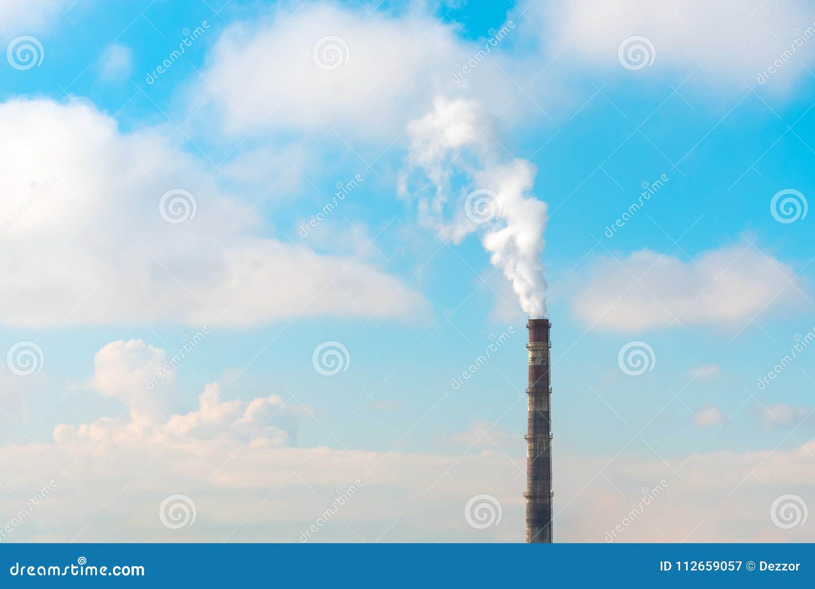 Single Pipe With Smoke Emissions During Sunny Weather With Clouds ...
