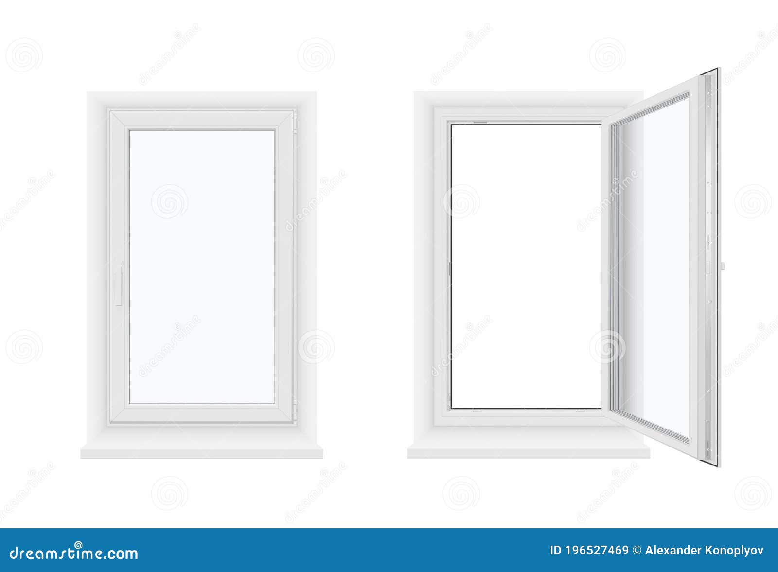 Single Plastic Windows Open and Closed with Sill Realistic Templates ...