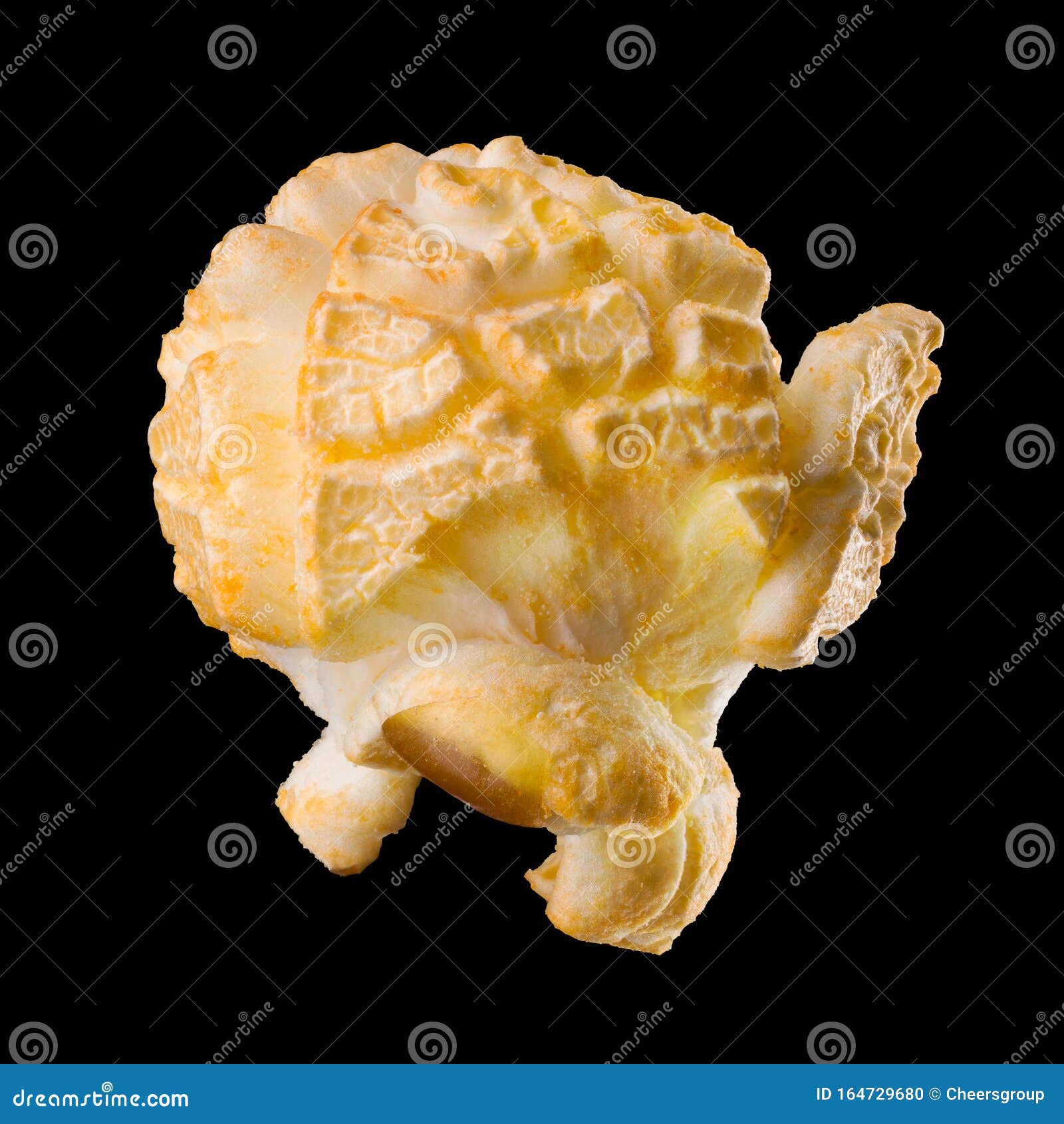 Single Popped Popcorn on a Black Backgroundwith Clipping Path Stock ...