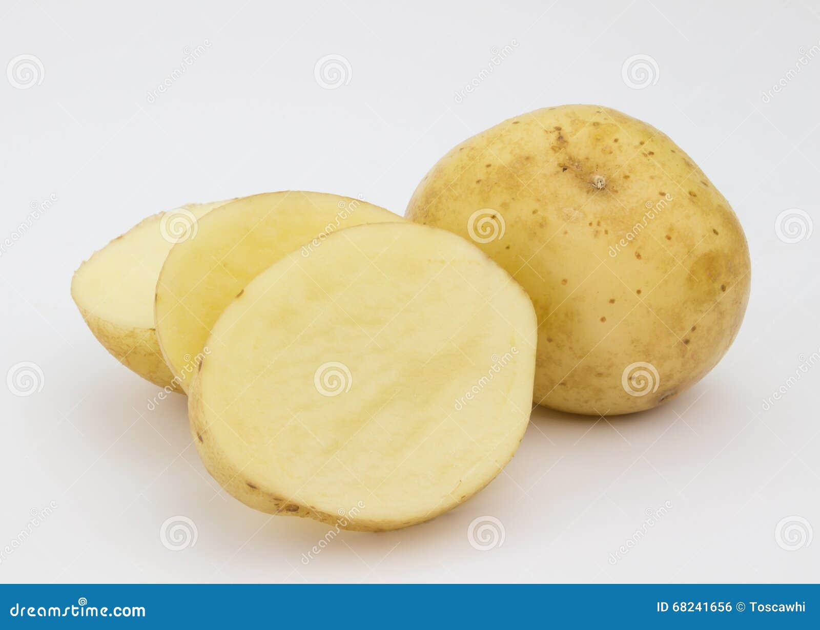 Single Potato and One Sliced on White Stock Photo - Image of staple ...