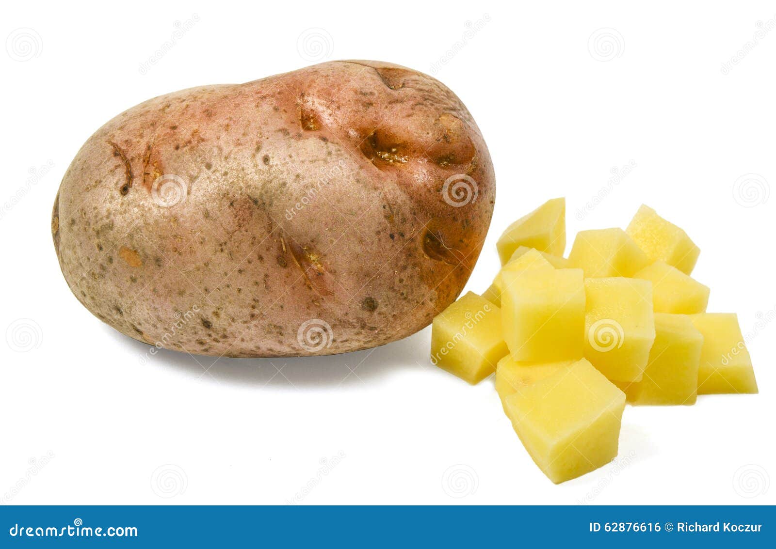 Single Potatoe with Some Diced Stock Photo - Image of chopped, brown ...