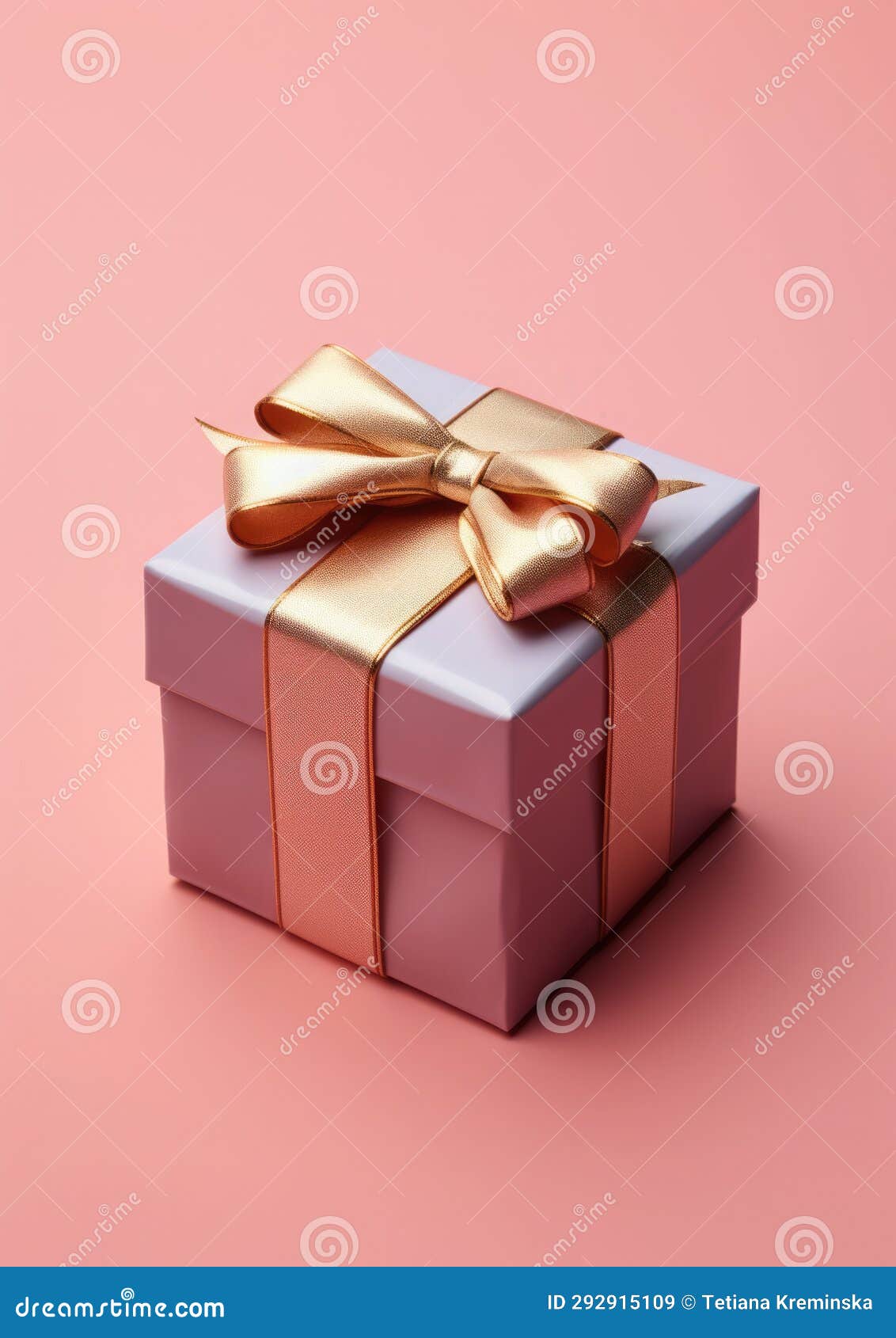 Single Present Gift Box with Ribbon on Pastel Background. Minimalist ...
