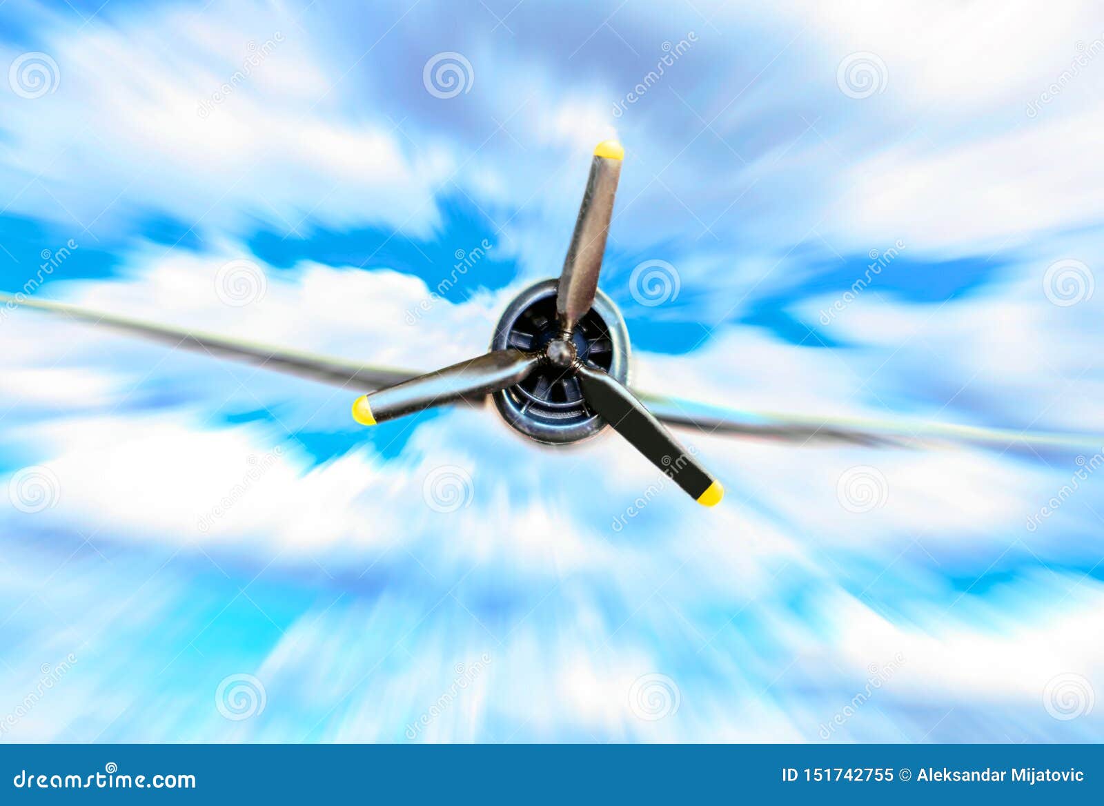 Single Propeller Fighter Plane Against Blue Sky in Motion Blur Stock ...