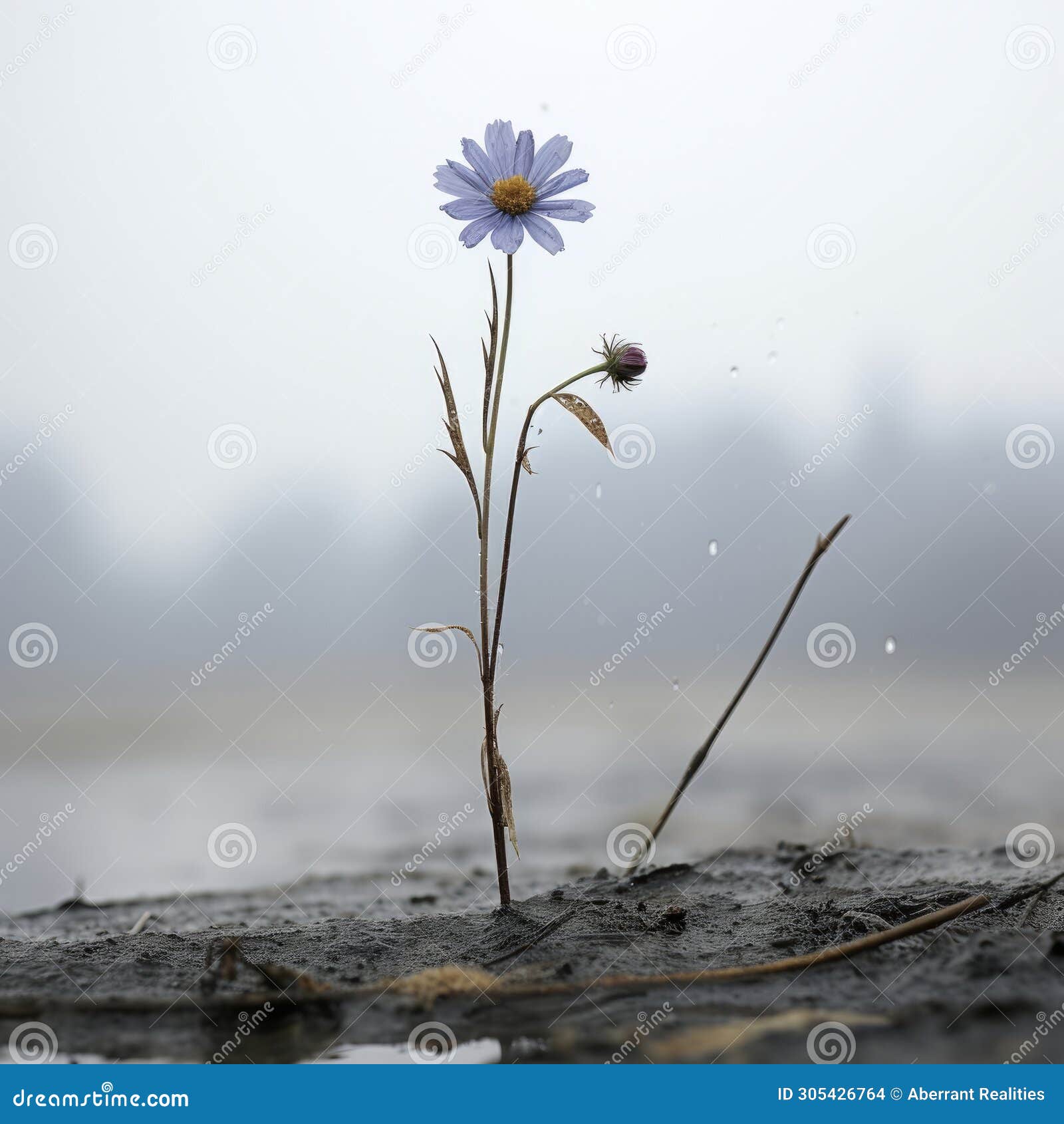 A Single Purple Flower is Growing Out of the Mud Stock Illustration ...