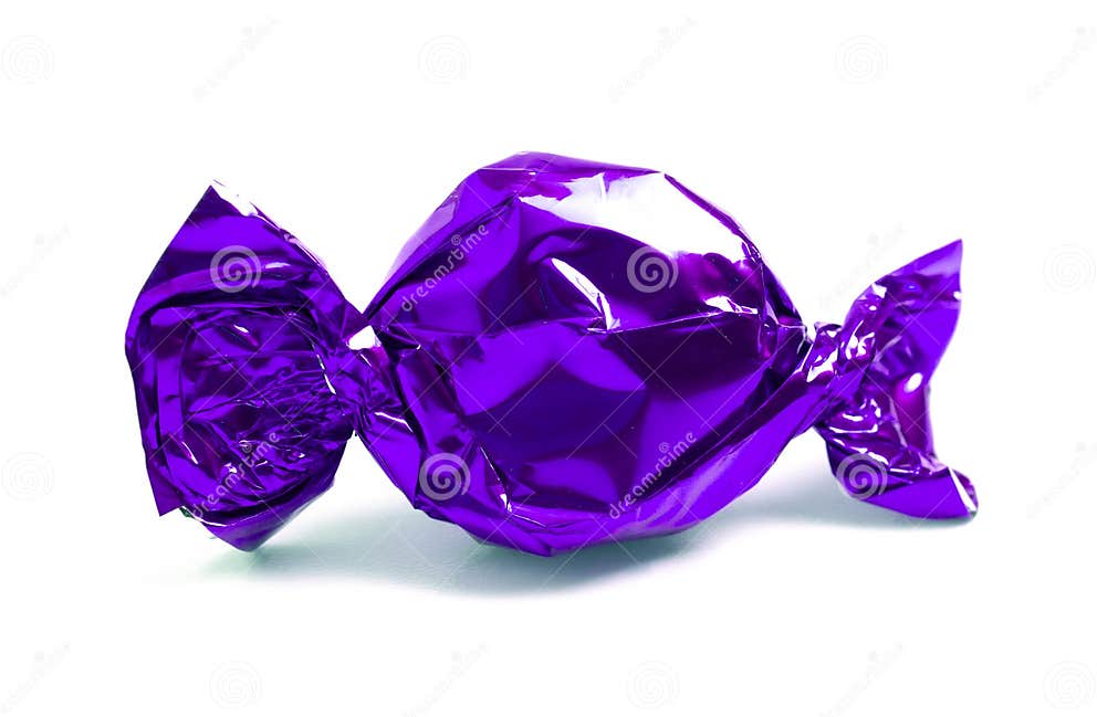 Single Purple Wrapped Candy on a White Background Stock Image - Image ...