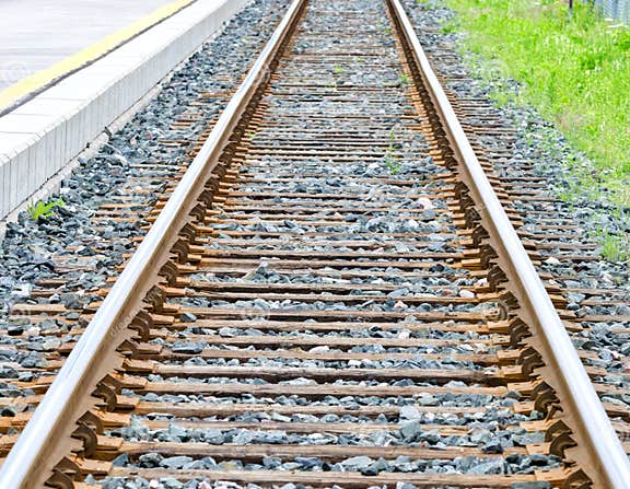 Single rail track stock photo. Image of ties, vertical - 32020912