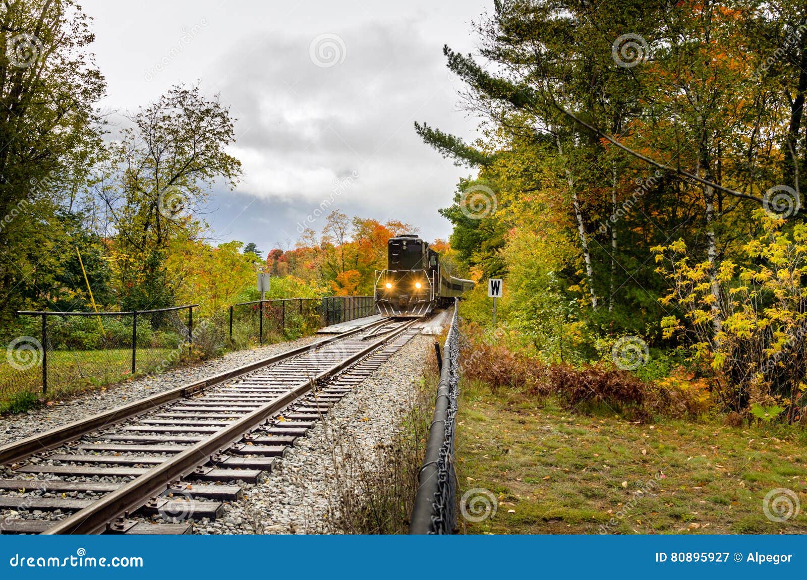 Single Railway Track with an Approaching Train Stock Image - Image of ...