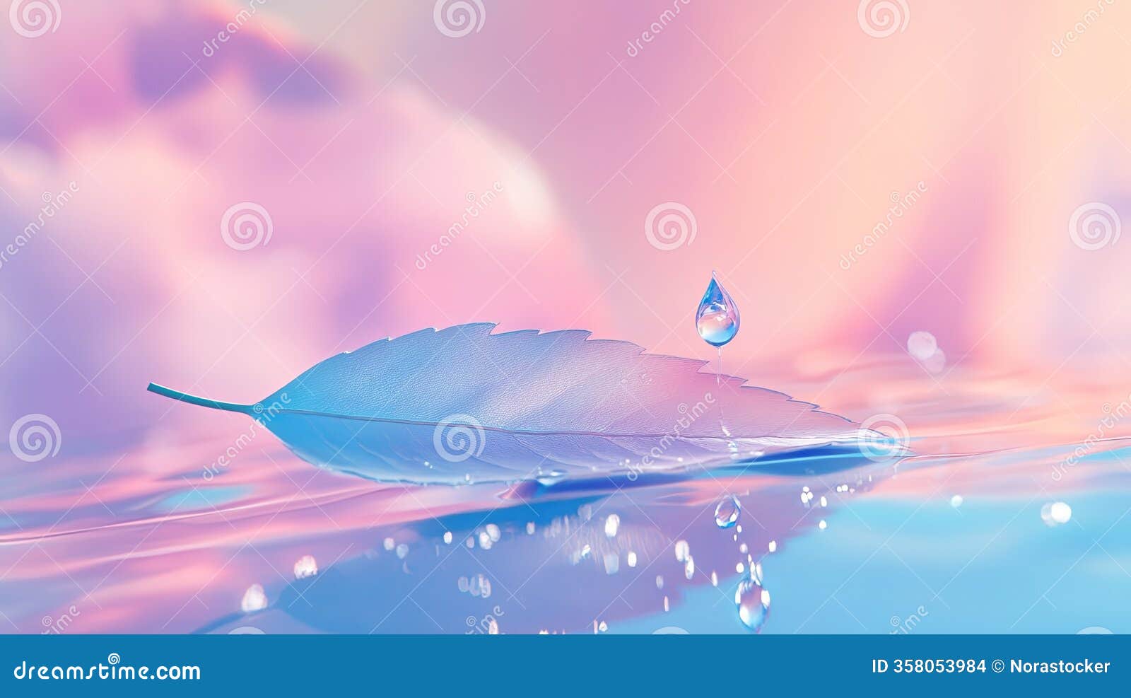 A Single Raindrop Falling Onto a Fresh Leaf, Depicted with a Clean and ...