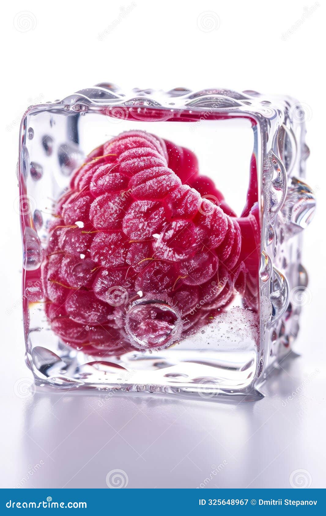 Single Raspberry Frozen in Ice Cube on White Backdrop with Clipping ...