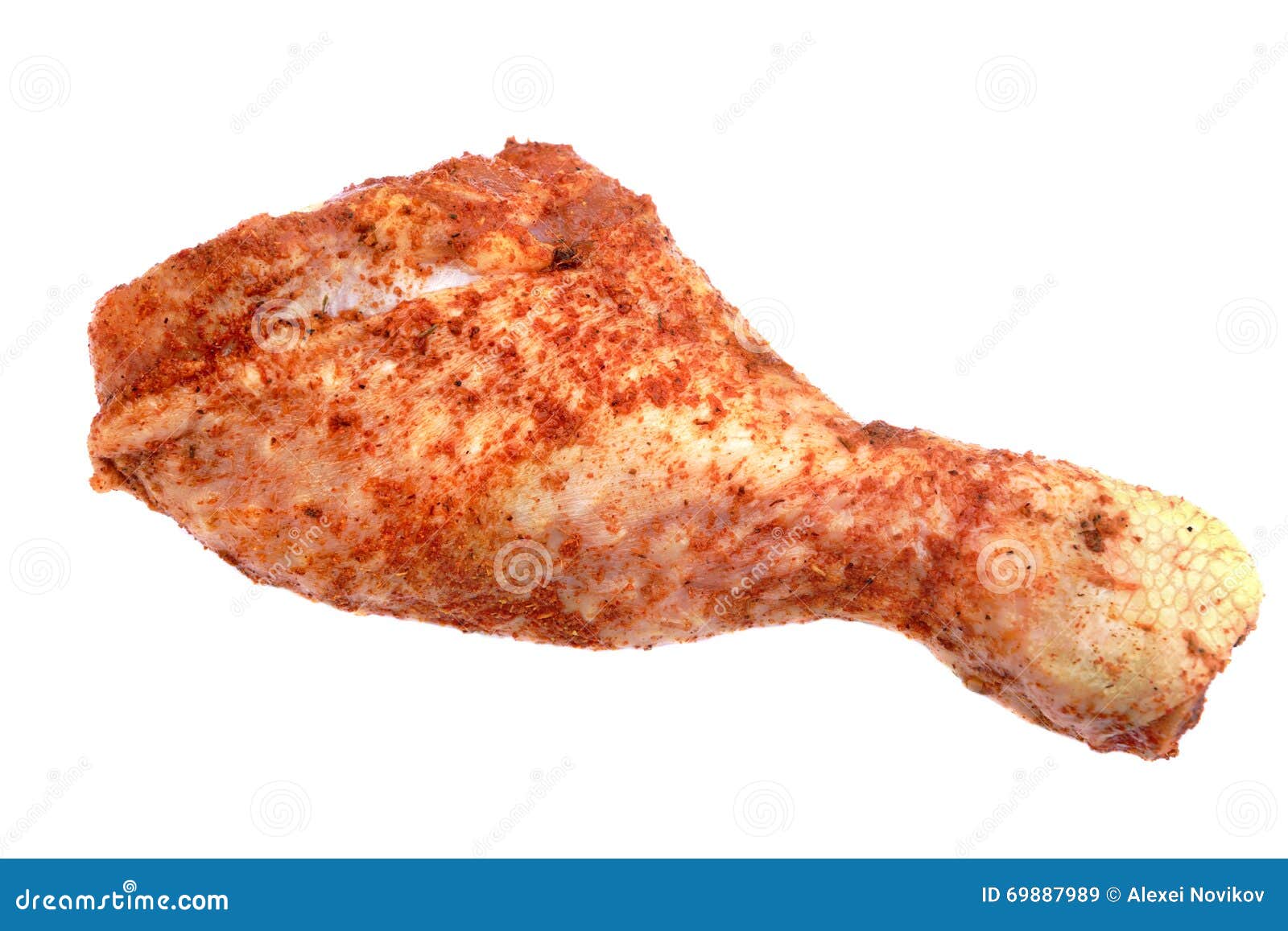 Single Raw Dry Rubbed Chicken Leg Isolated on White Background Stock ...