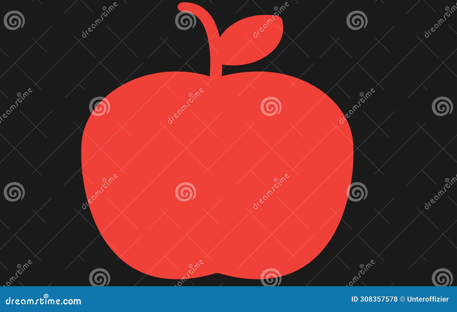 A Single Red Apple Silhouette Outline Shape Against a Black Backdrop ...