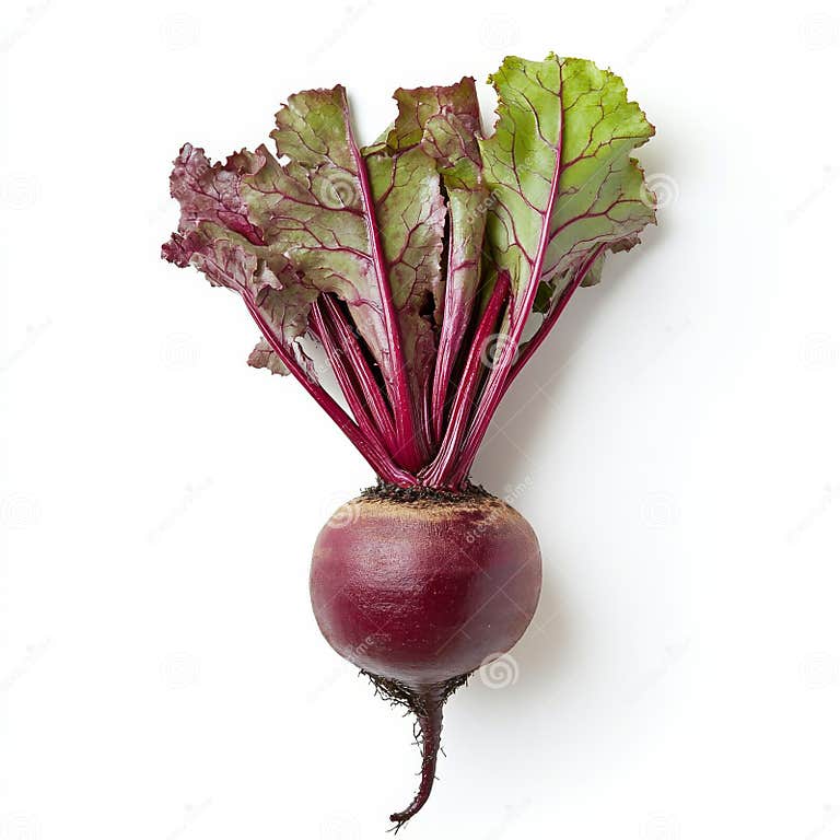 A Single Red Beetroot with Leaves Attached, Isolated on a White Stock ...