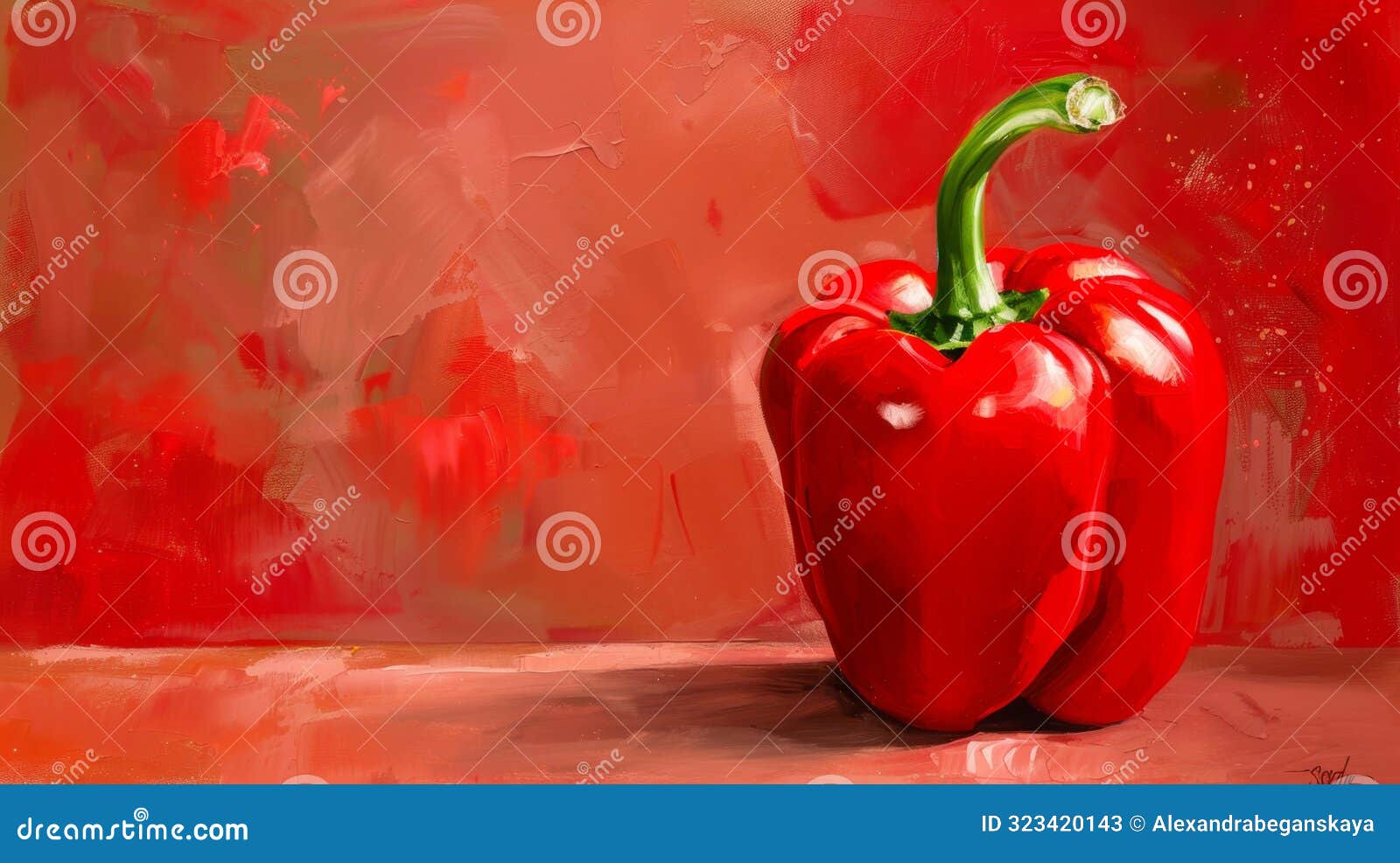 Single Red Bell Pepper with Stem on a Red Abstract Background Stock ...
