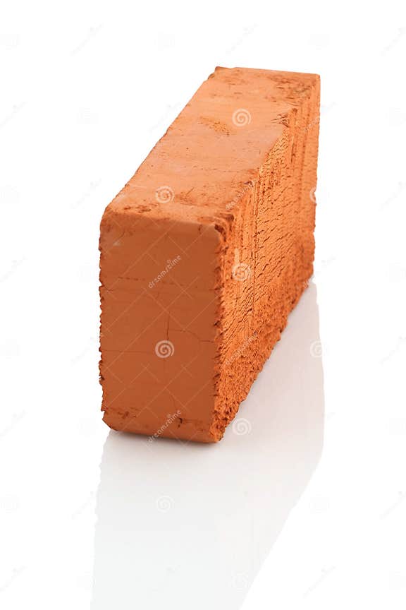 Single Red Brick on White Background Stock Photo - Image of cracked ...