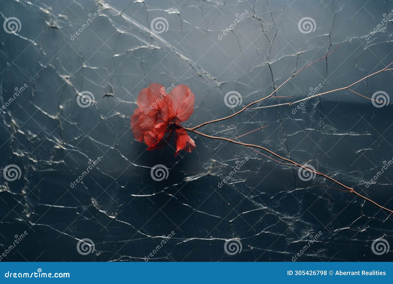 A Single Red Flower on a Broken Window Stock Illustration ...