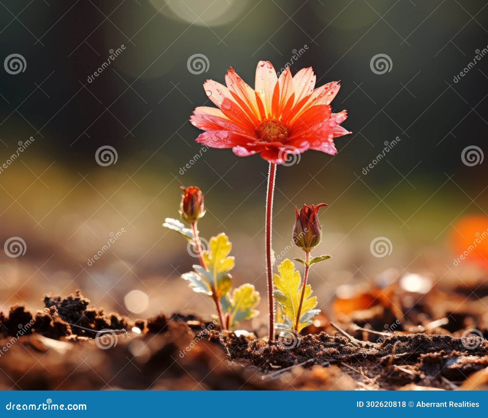 A Single Red Flower is Growing Out of the Ground Stock Illustration ...