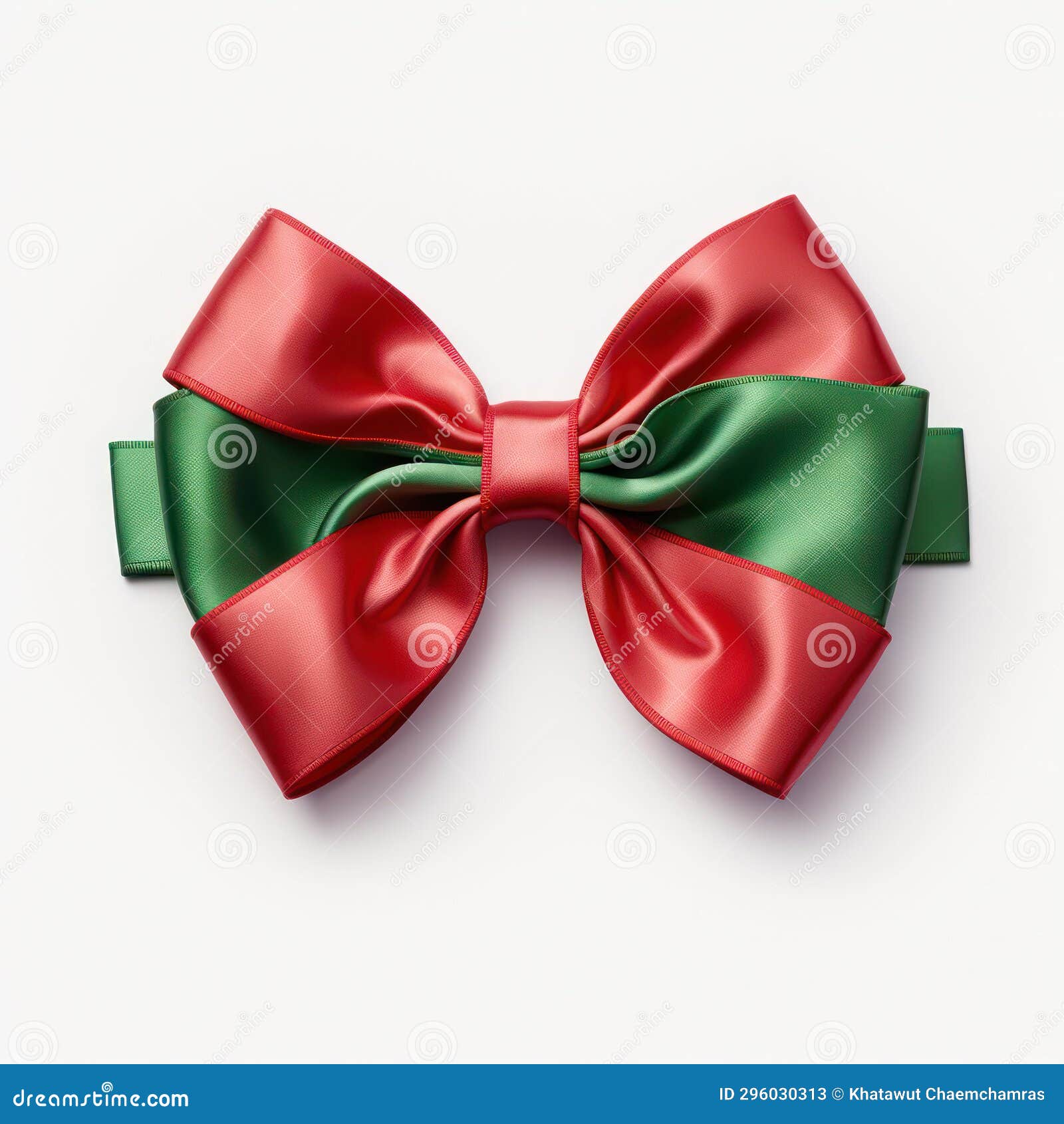 Single Red and Green Ribbon Bow on Clean White Background Stock Image ...