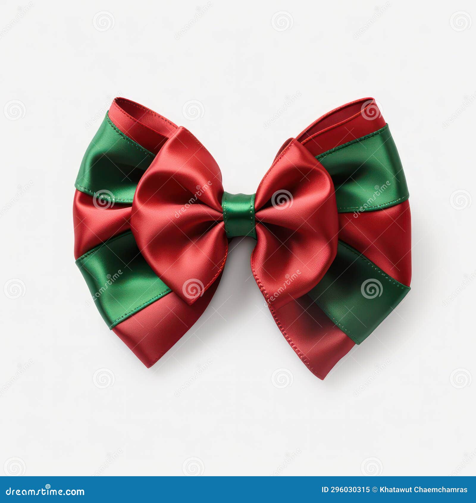 Single Red and Green Ribbon Bow on Clean White Background Stock ...