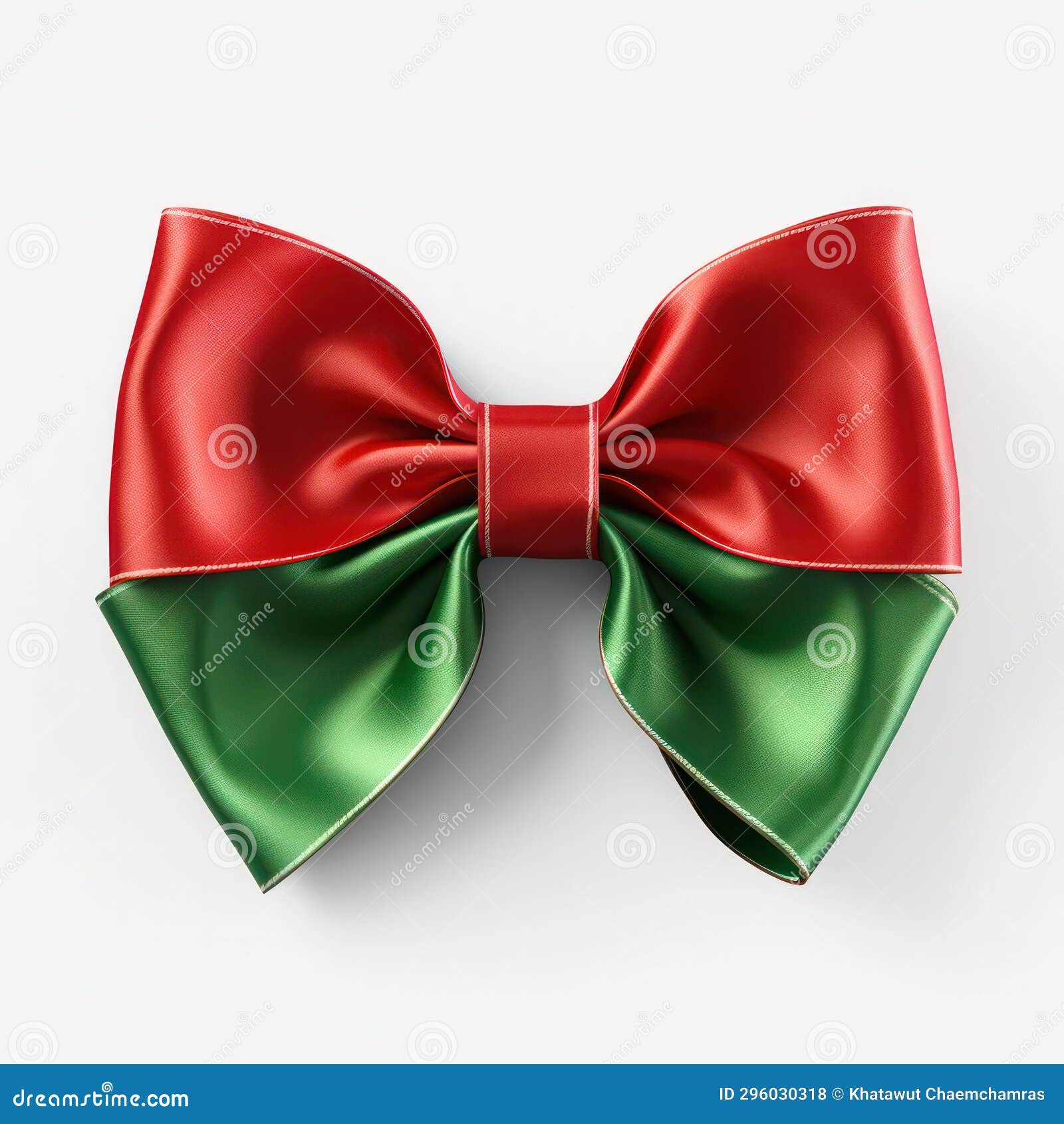 Single Red and Green Ribbon Bow on Clean White Background Stock Photo ...
