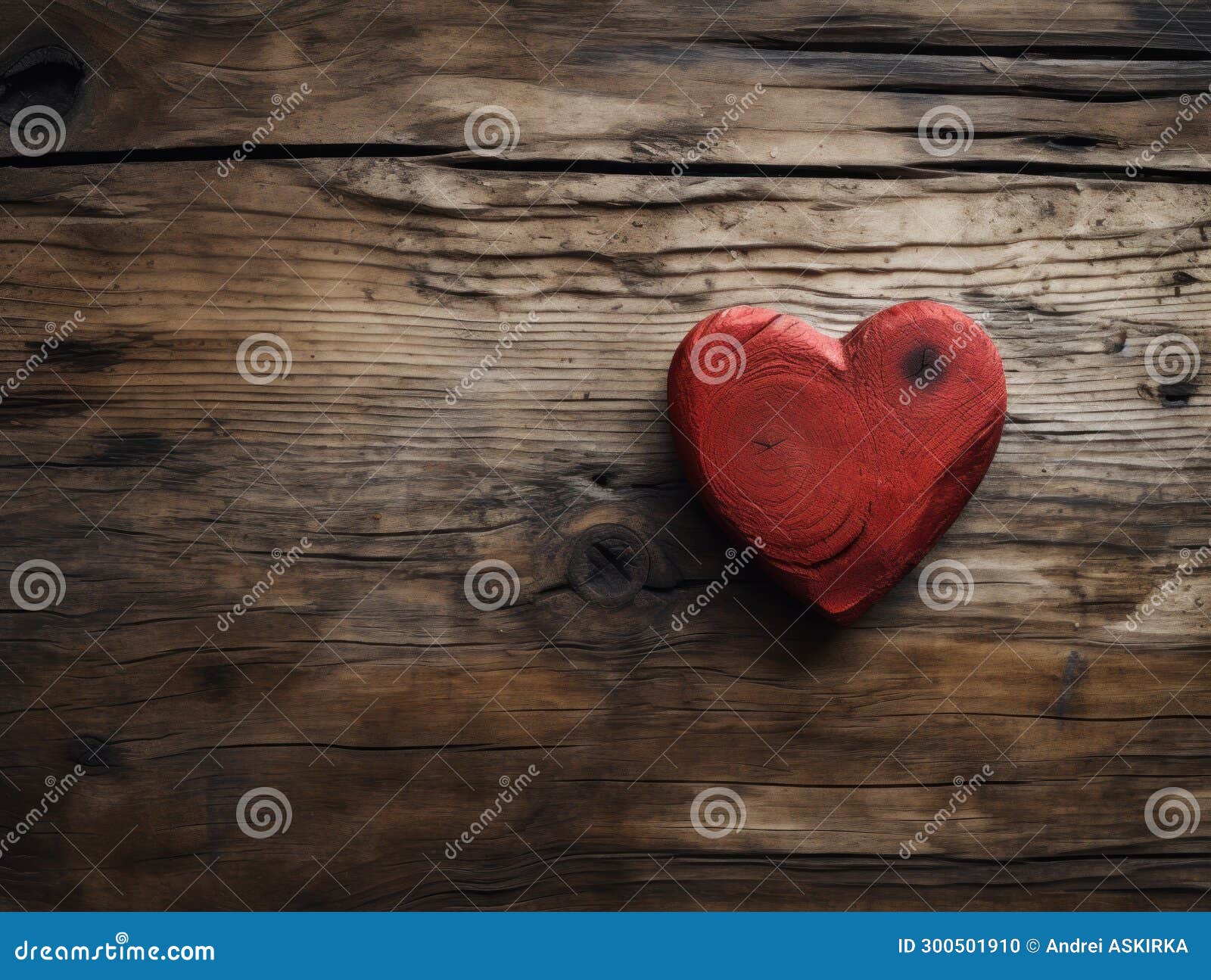 Single Red Heart Placed on a Rustic Wooden Surface, Creating a Visually ...