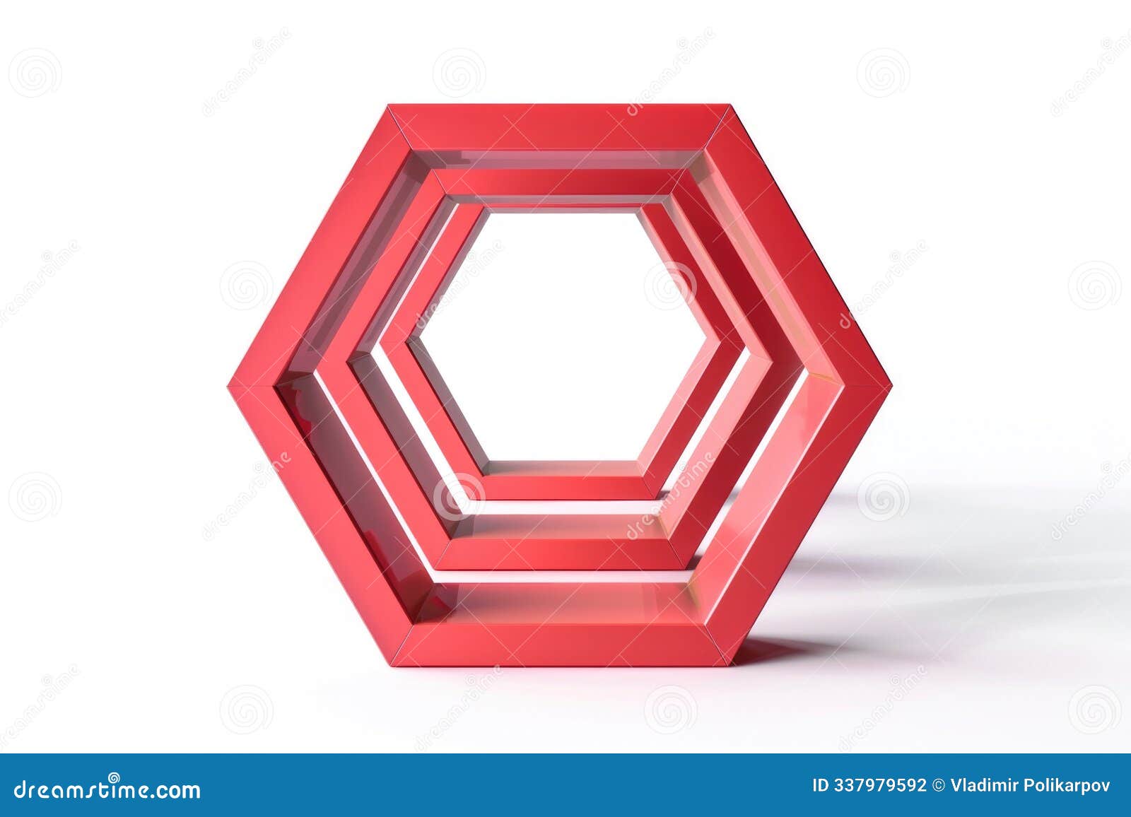 A Single Red Hexagon Shape on a White Surface, Isolated Stock ...